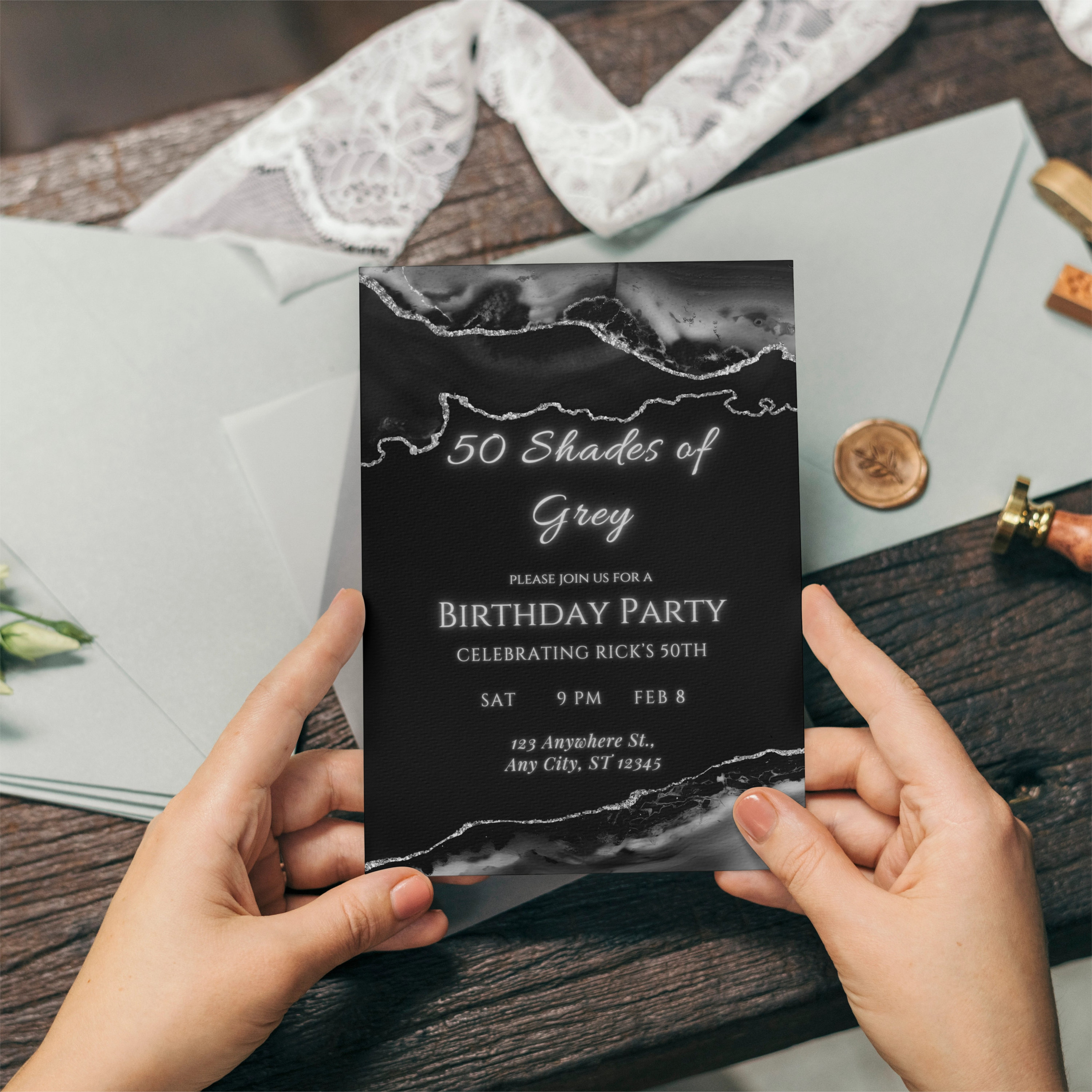 Black Birthday Party Invitation, Black and Silver Birthday Invitation ...