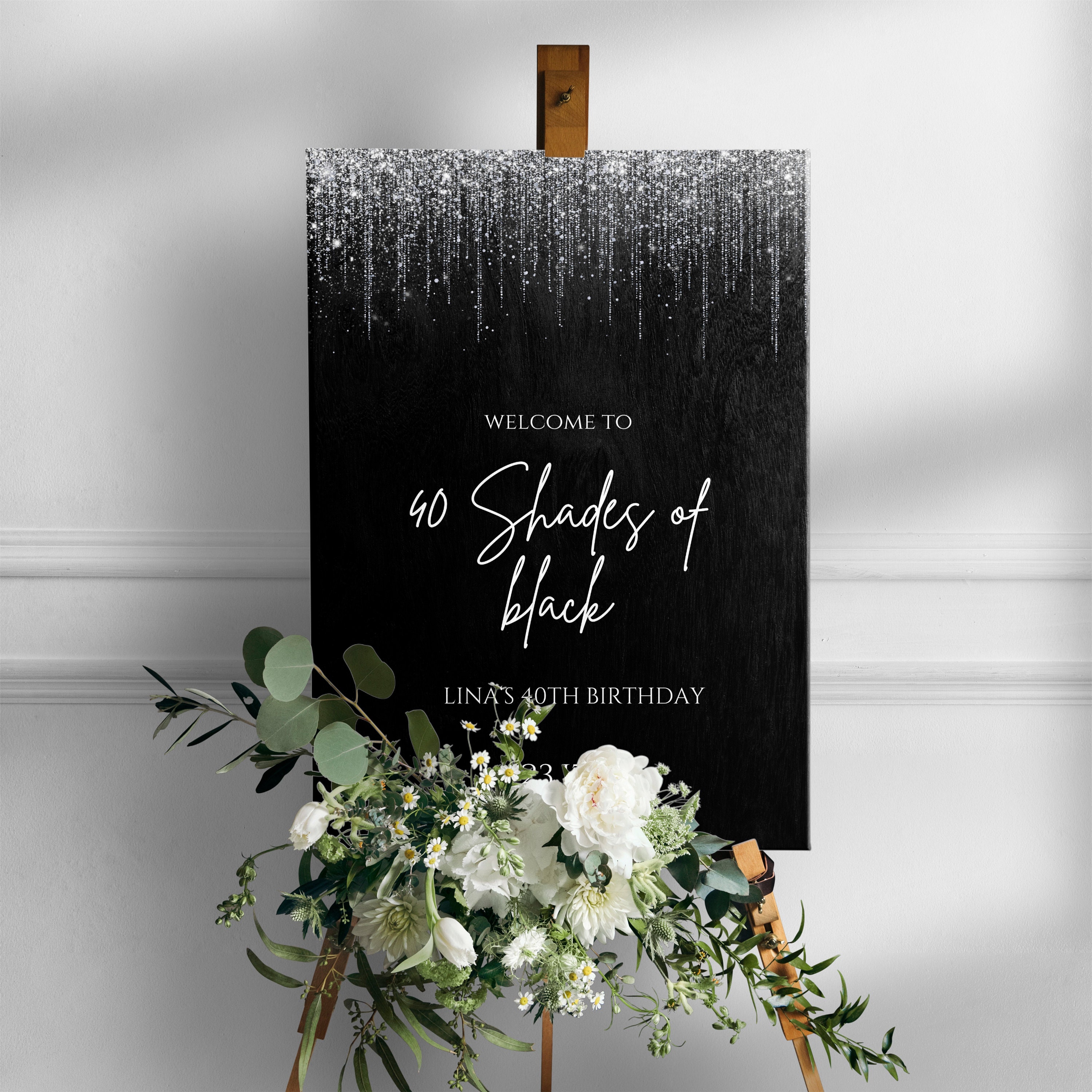 Editable Black Silver Welcome Sign Birthday Party Silver - Etsy