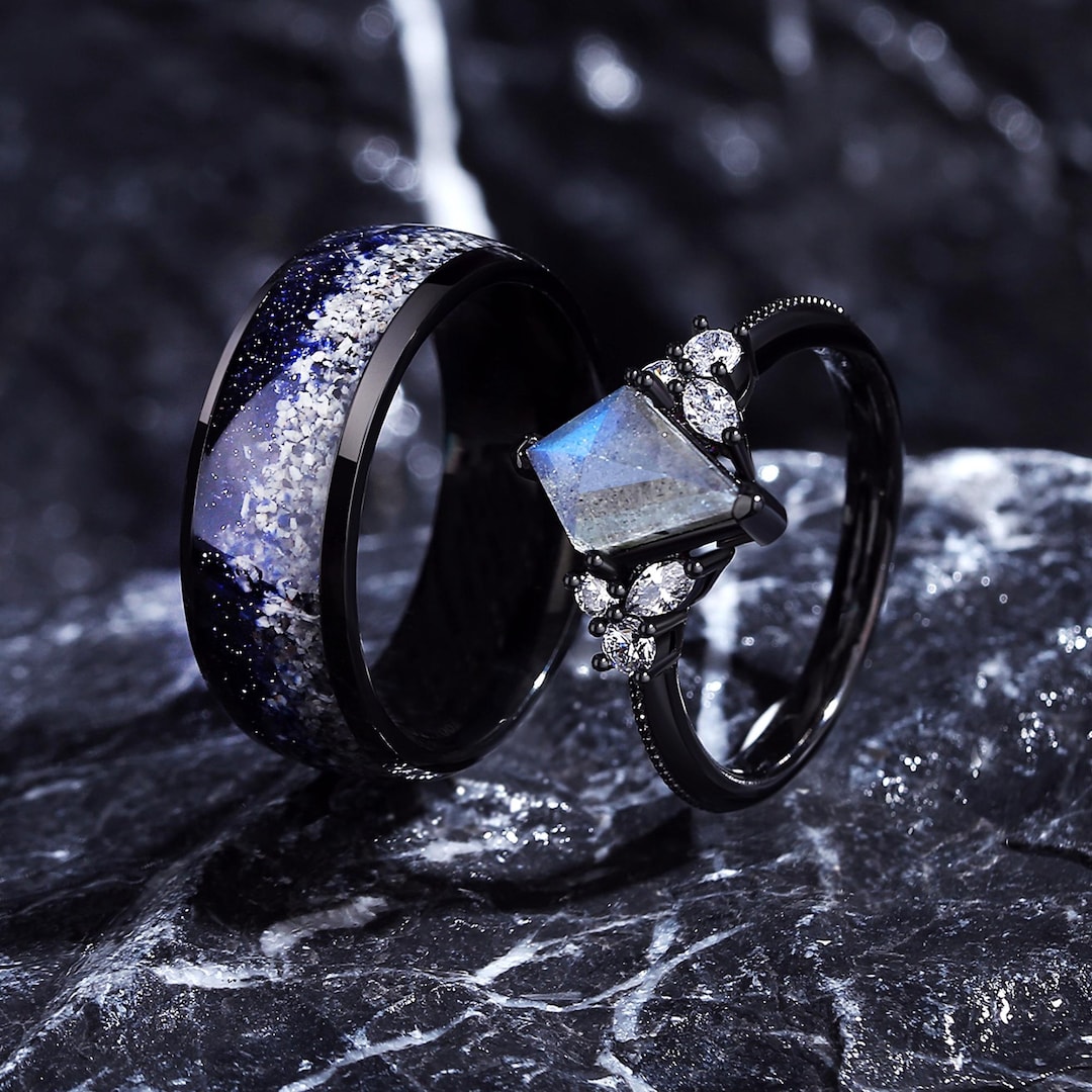 Couple Promise Rings Set - UV Glow Rings - Glow Orion Nebula Rings ...