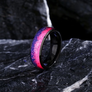 UV Glow Personalized Rings, Nebula Ring Set, Galaxy Matching Promise ...