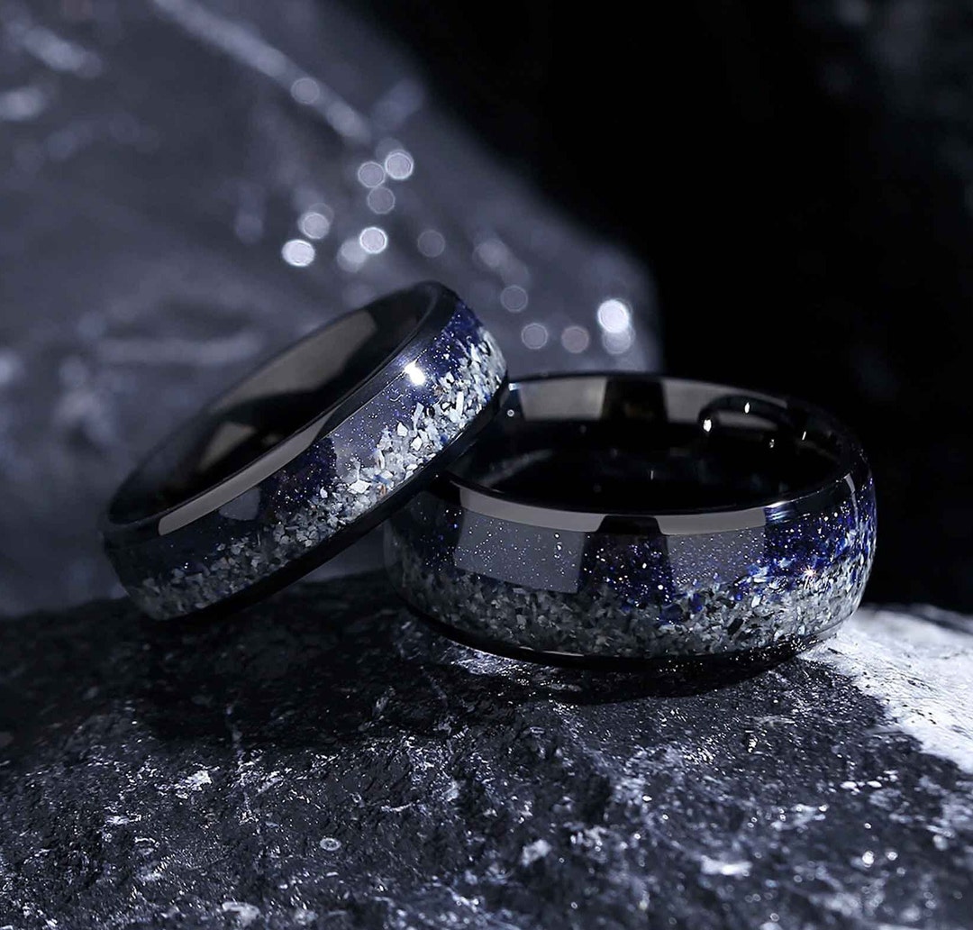 Blue Sandstone Glow Orion Nebula Promise Rings, 6mm & 8mm Wide Band ...