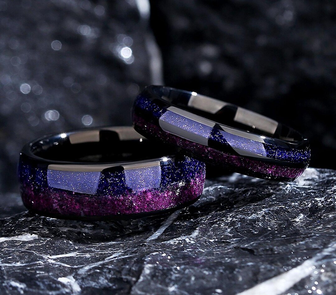 UV Glow Personalized Rings, Nebula Ring Set, Galaxy Matching Promise Rings for Couple ...