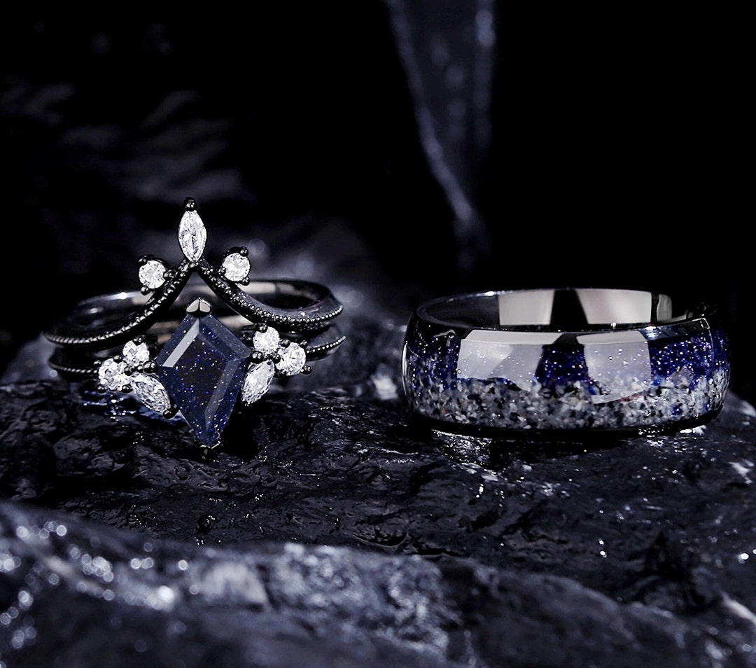 Couple Promise Rings Set, UV Glow Orion Nebula Ring Set, "i Love You to ...