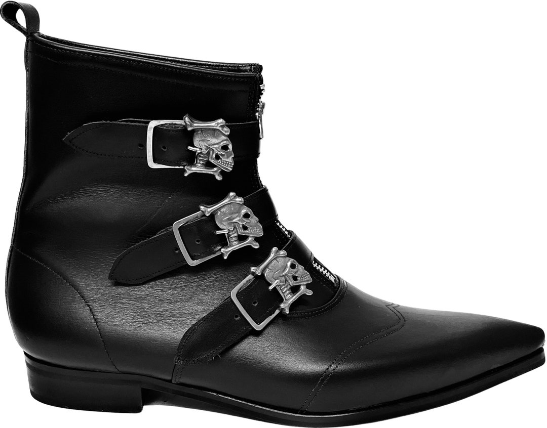 Jace - 3 Skull Buckle Winklepicker Boot - Etsy