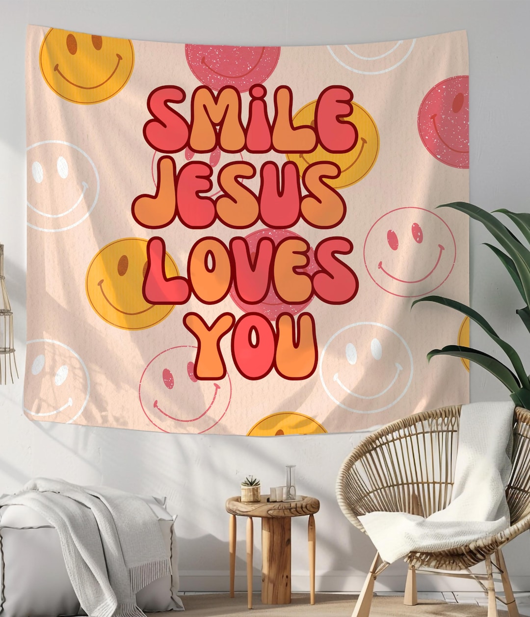 Jesus Loves You Retro Indoor Wall Tapestries Bible Verse Wall Hanging ...