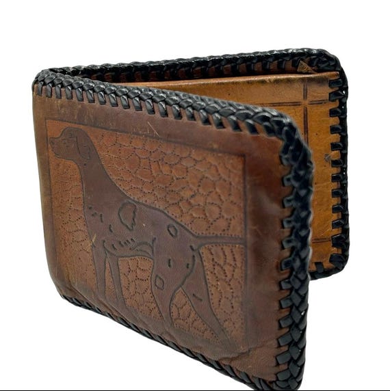 Vintage Midcentury Hand Tooled Leather Wallet Dog Pup… - Gem