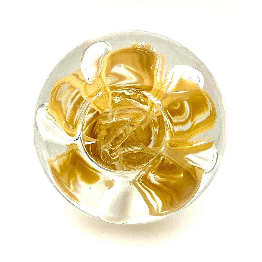 Vintage Joe Zimmerman Art Glass Globe Paperweight Cream Floral Swirls ...