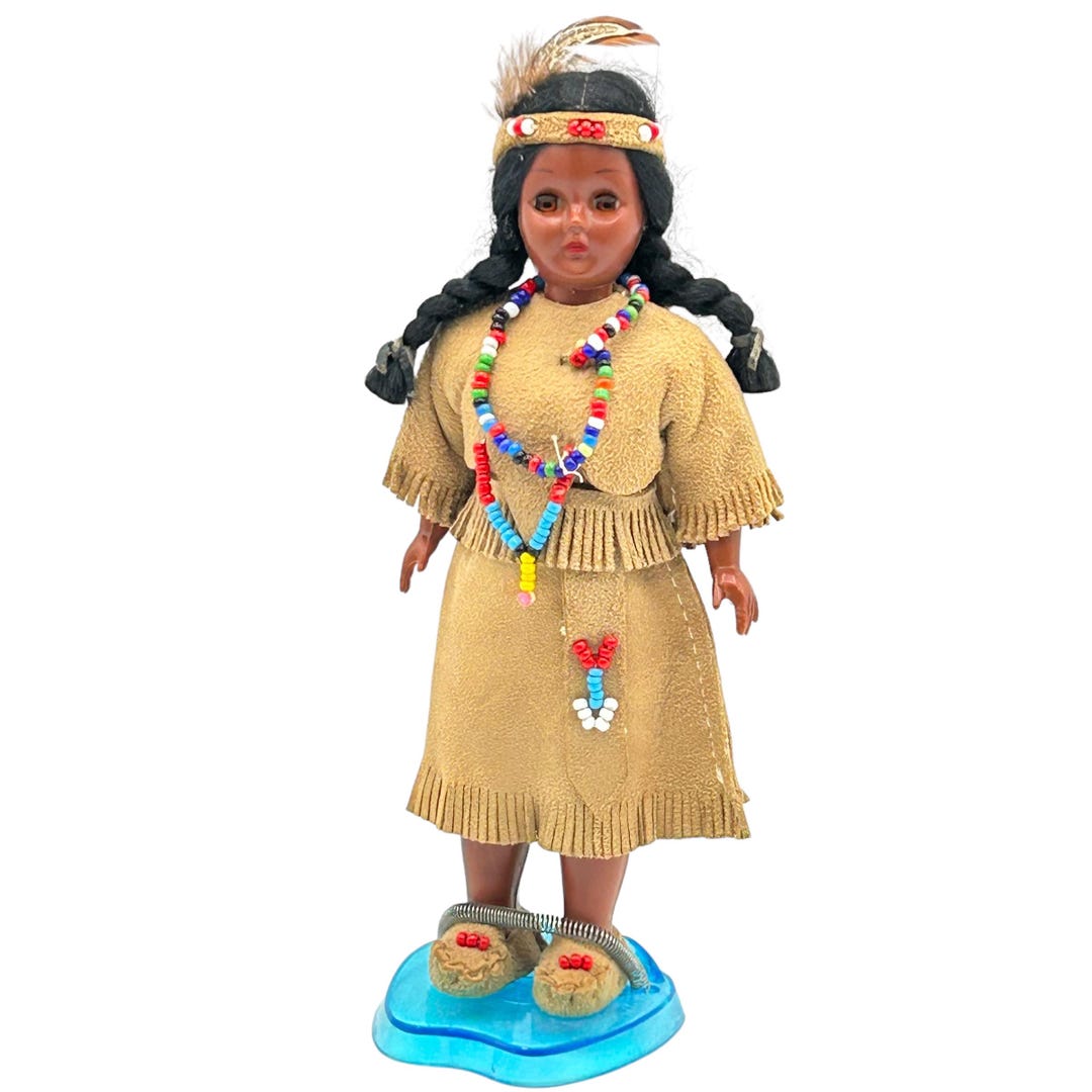 Vintage Native American Girl Doll Leather Beaded Sleepy Eyes Papoose ...