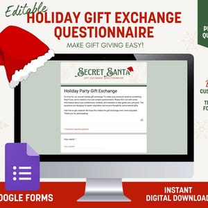 Editable Secret Santa Questionnaire, White Elephant Gift Exchange, Gift ...