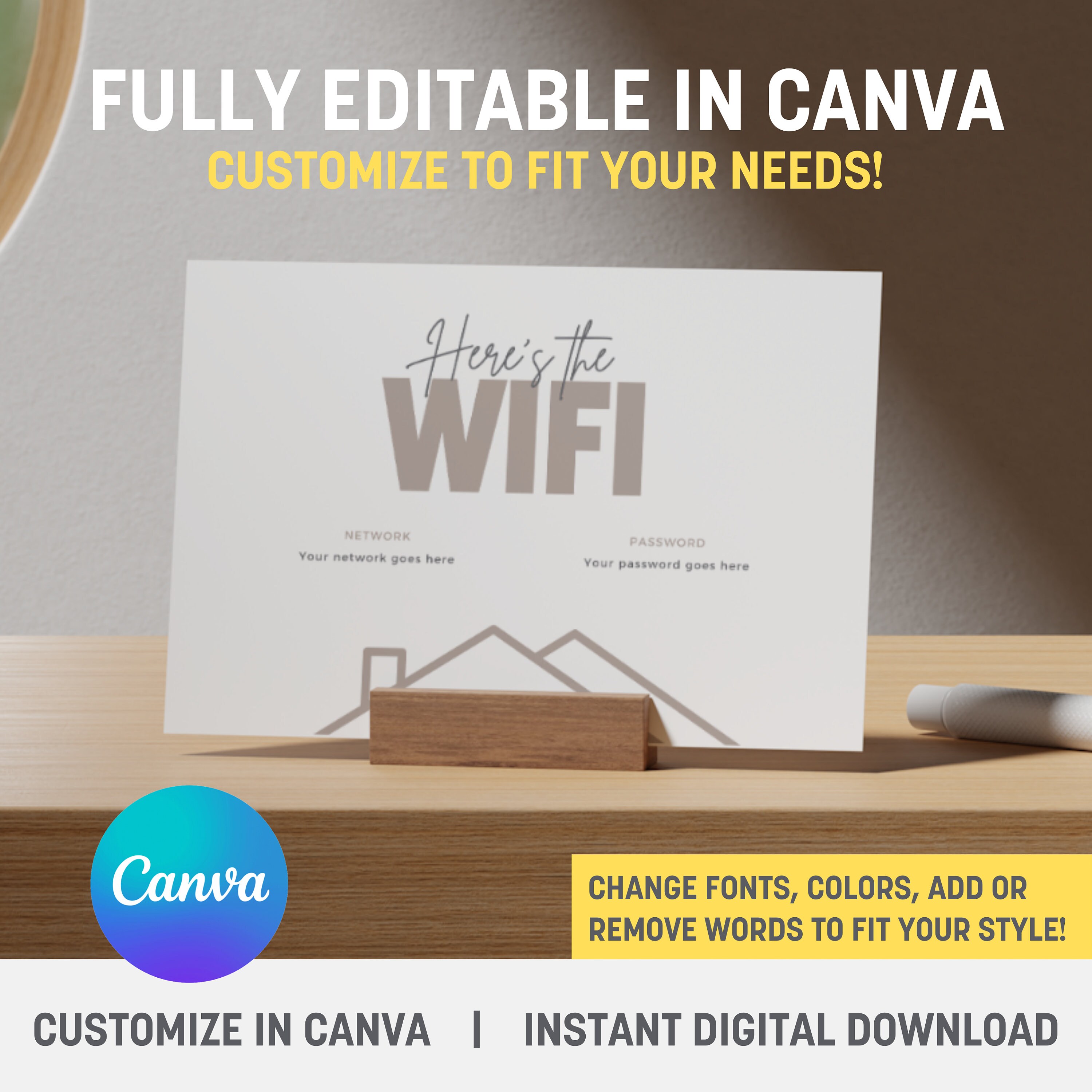 Wifi Sign, Wifi Password Printable Sign, Editable Wifi Sign Template ...
