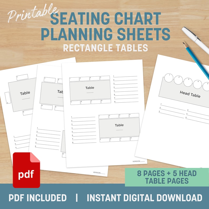 Rectangle Table Seating Chart Planning Sheets (printable & Instant ...