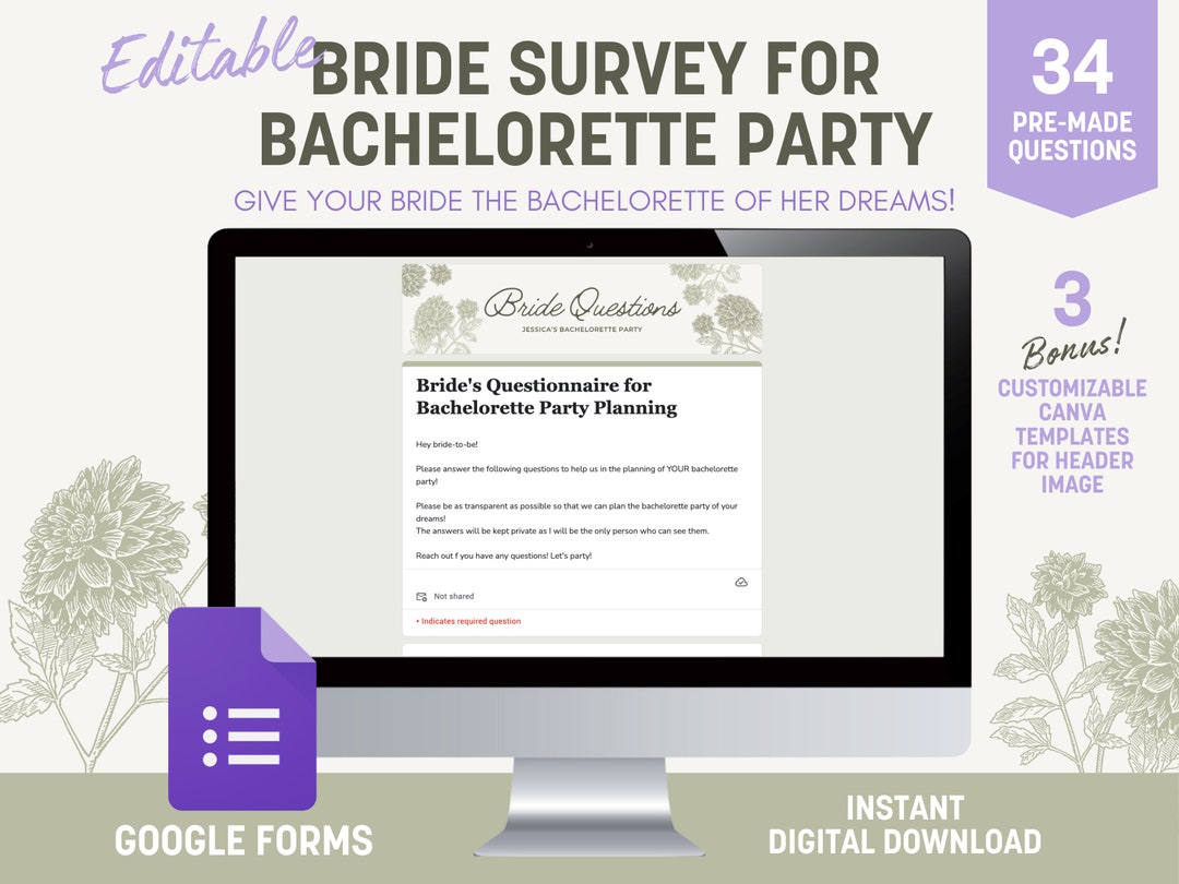 Bride Survey for Bachelorette Party Planning, Bridesmaid Party Survey ...