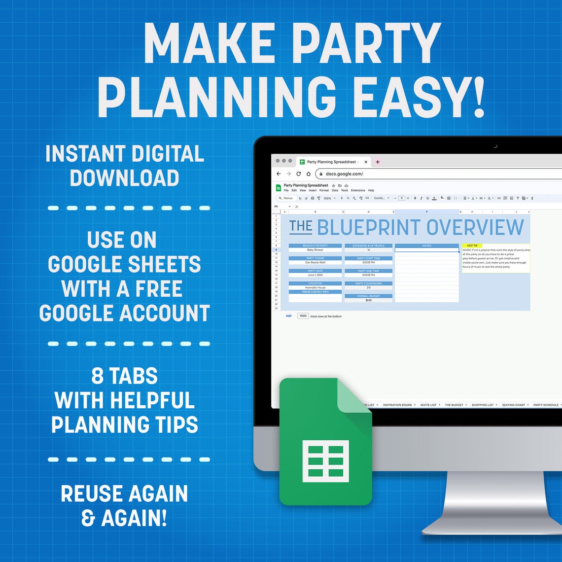Party Planning Template: Google Sheets Event Planner (digital Download ...