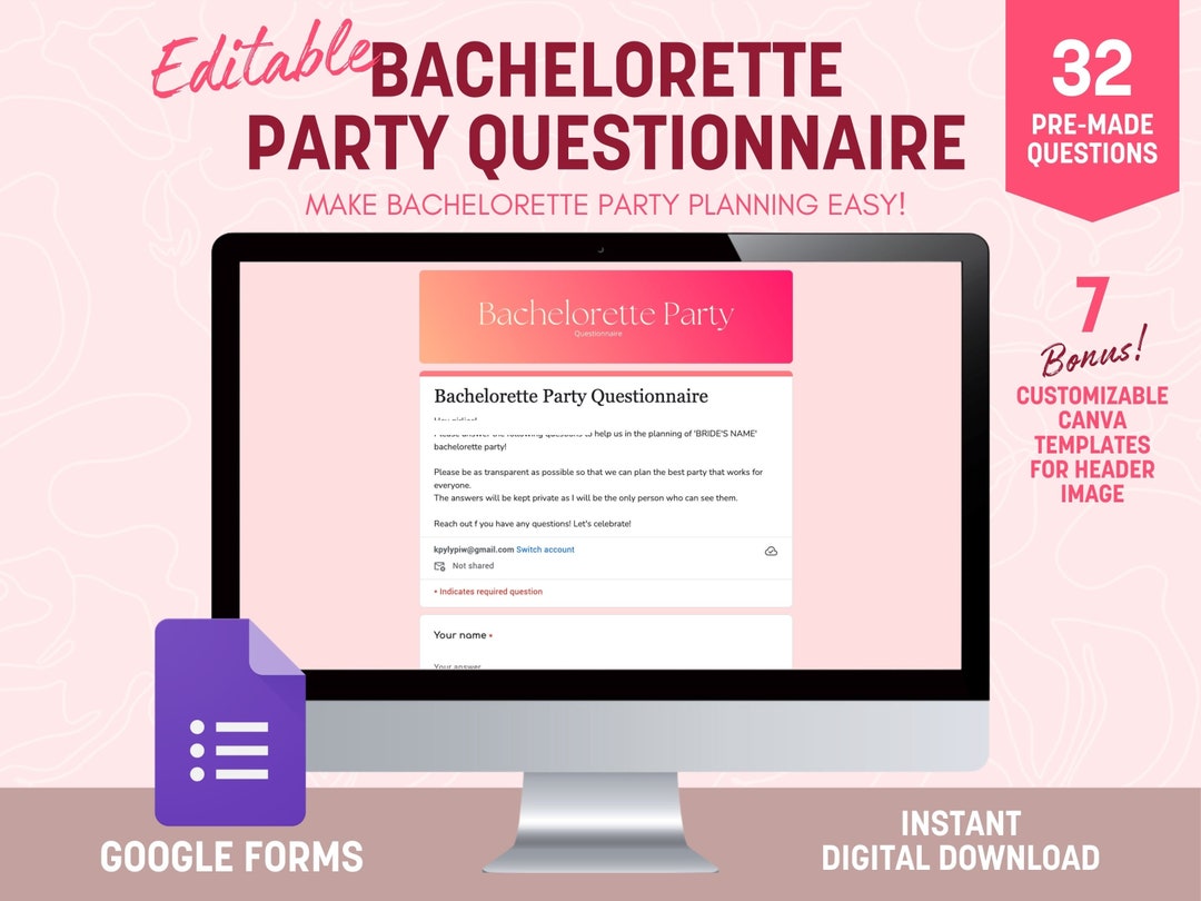 Bachelorette Party Planning Questionnaire, Bridesmaid Party Survey ...