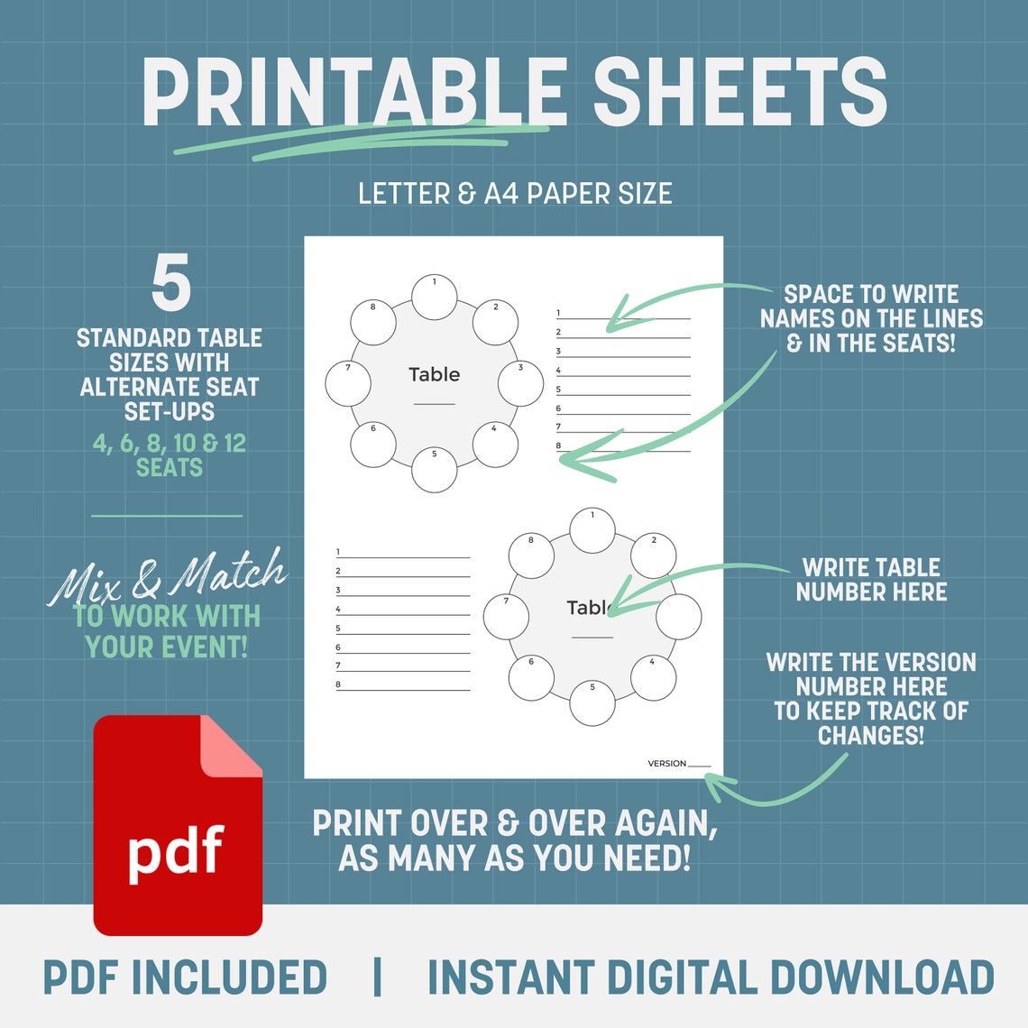 Event Seating Chart Planning Sheets - Round Tables - Printable and ...