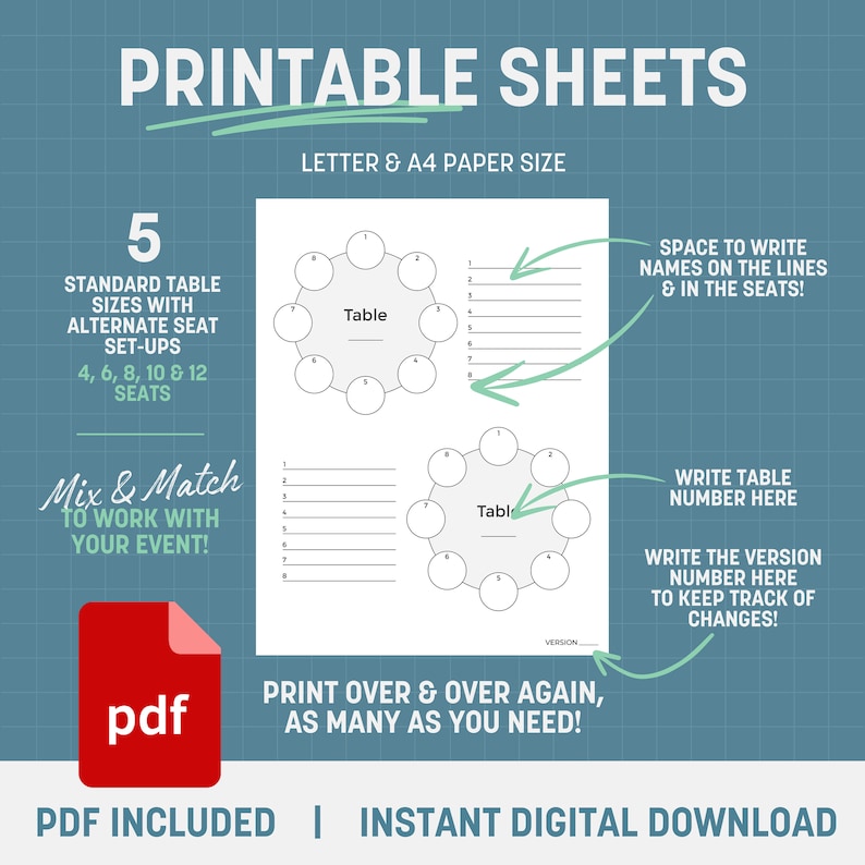Event Seating Chart Planning Sheets - Round Tables - Printable and ...
