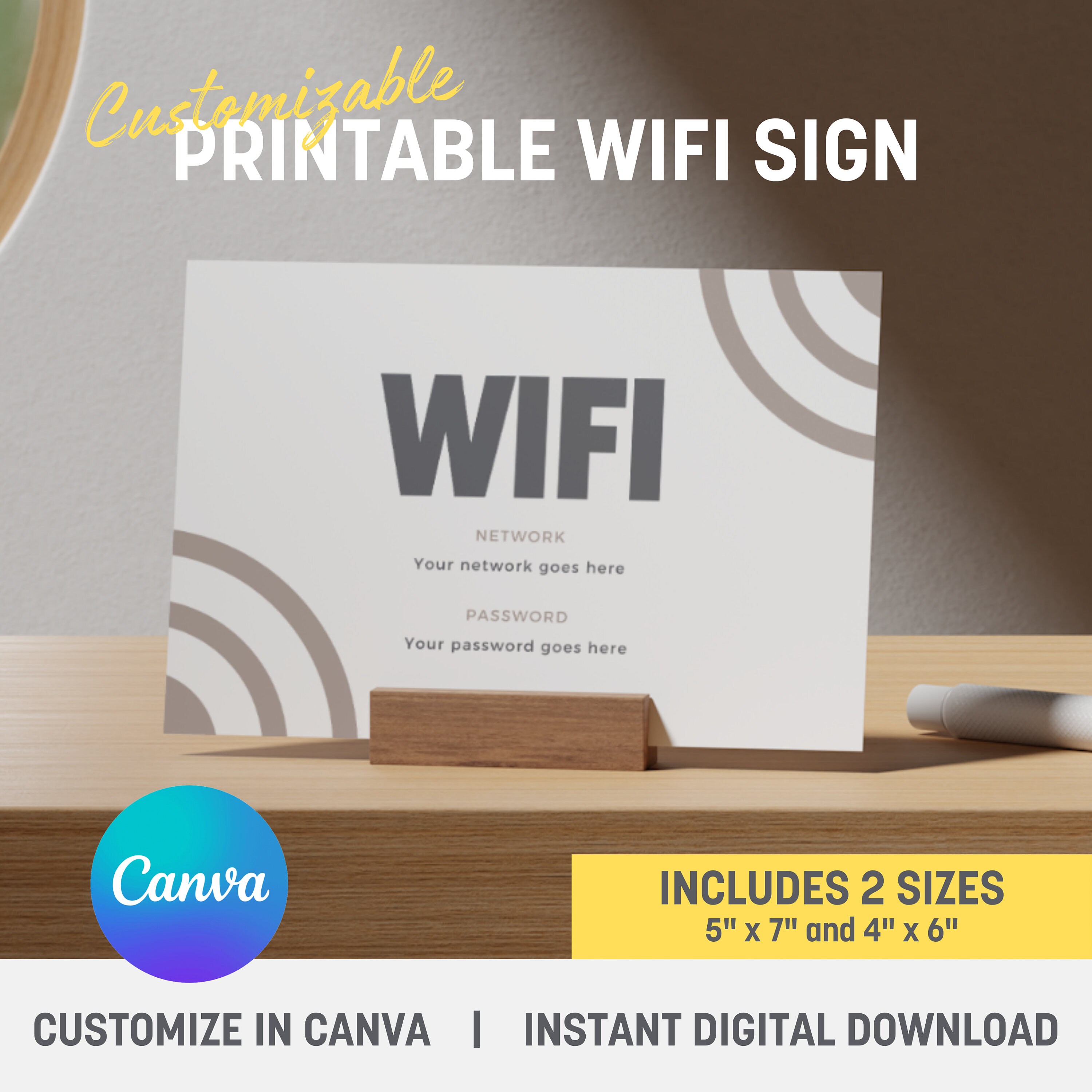 Wifi Sign, Wifi Password Printable Sign, Editable Wifi Sign Template ...