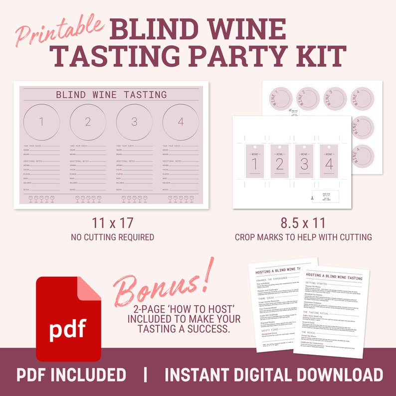 Blind Wine Tasting Party Kit: Printable Bottle & Glass Tags (digital ...