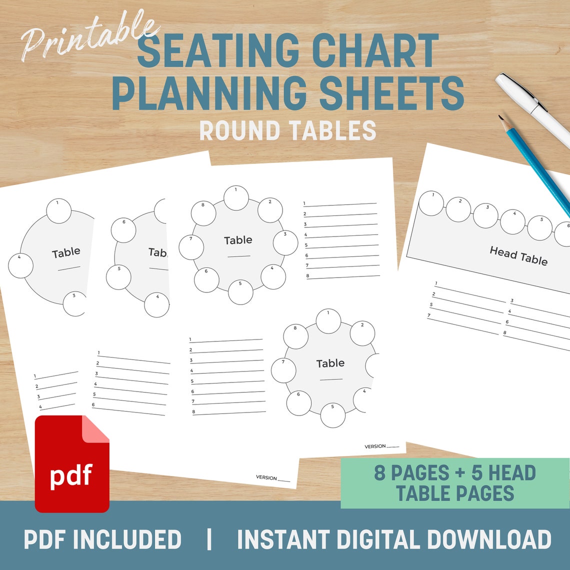 Event Seating Chart Planning Sheets - Round Tables - Printable and ...