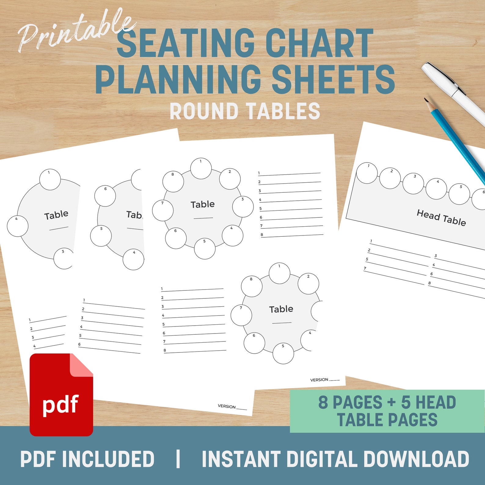 Event Seating Chart Planning Sheets - Round Tables - Printable and ...