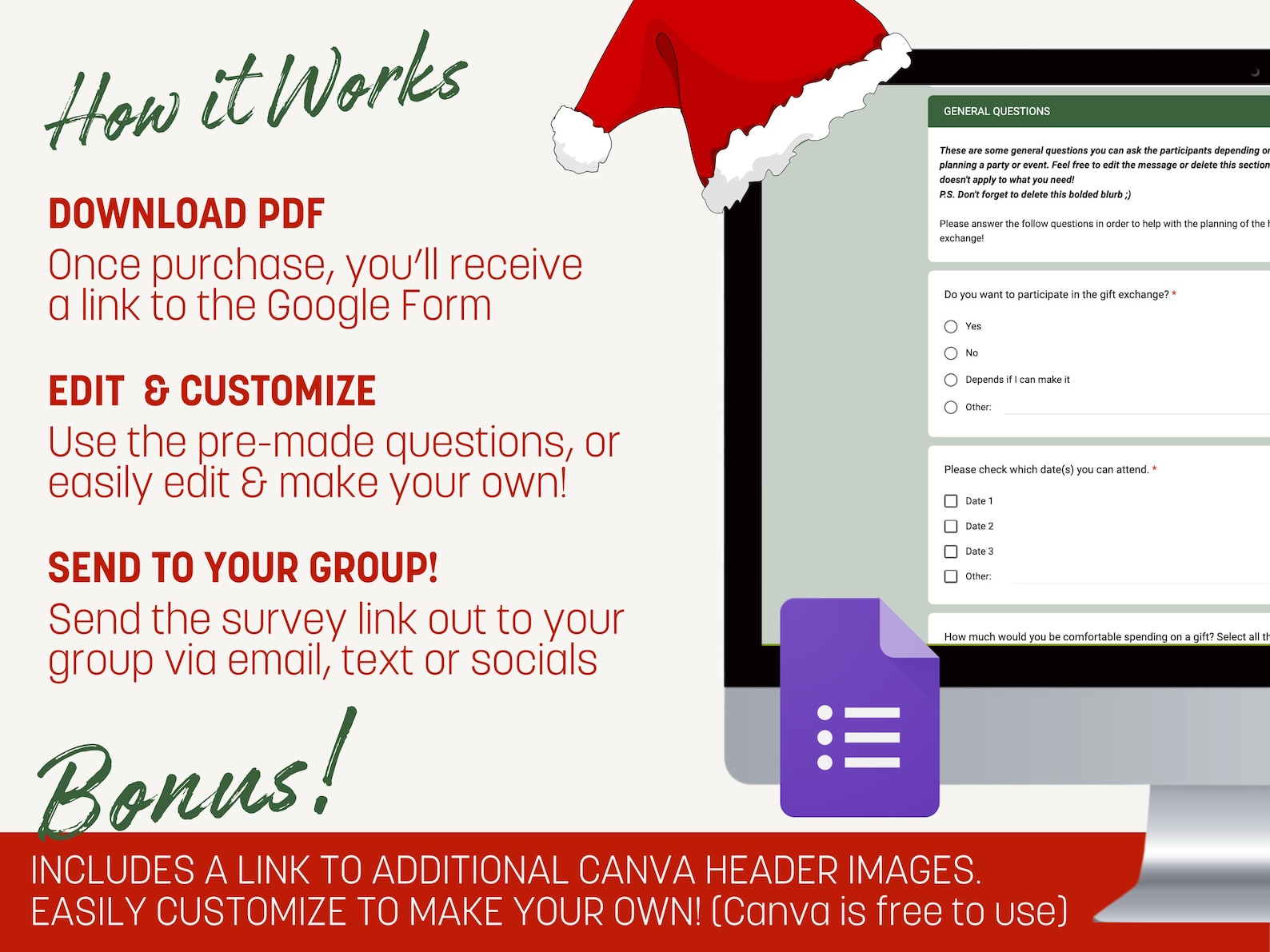 Editable Secret Santa Questionnaire, White Elephant Gift Exchange, Gift ...