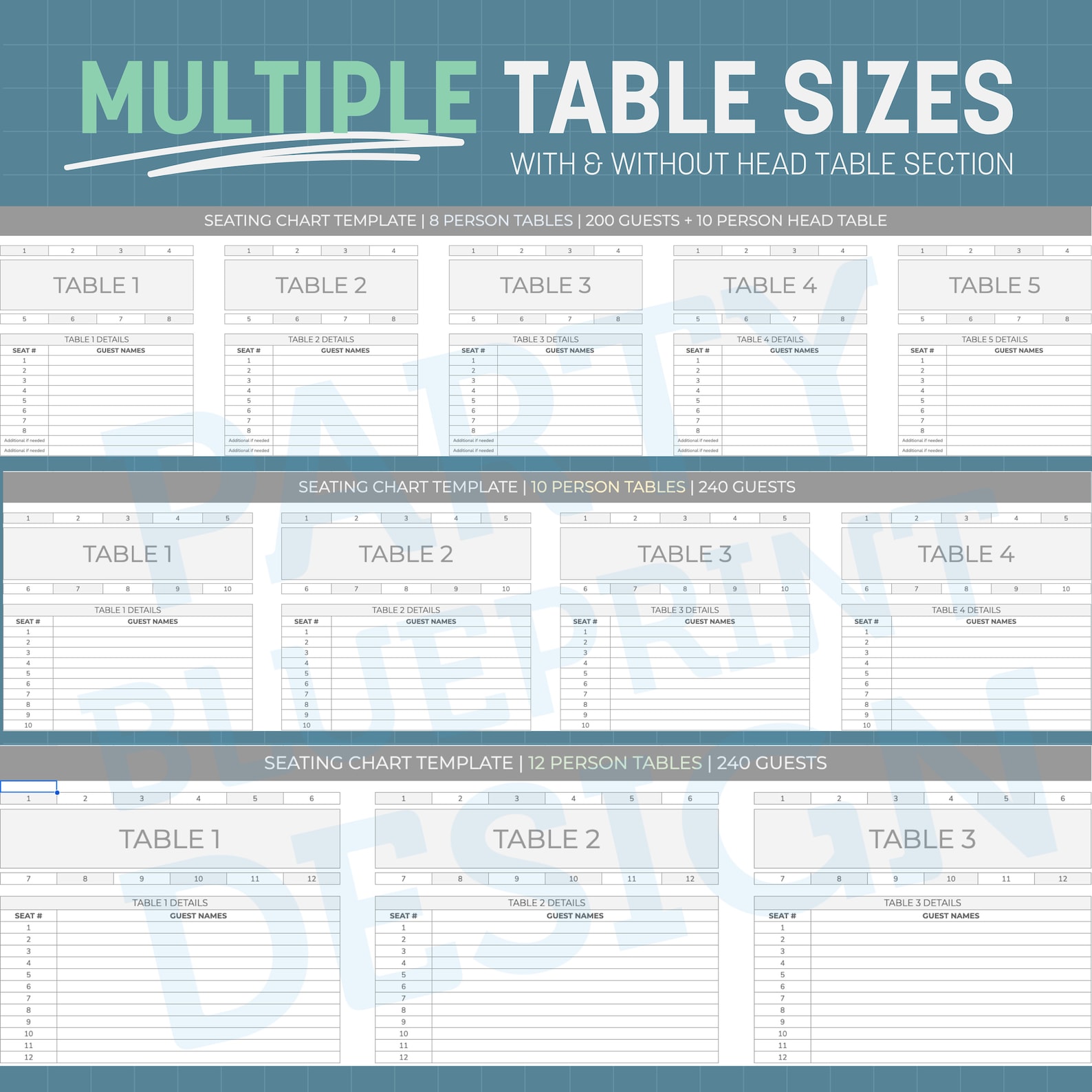 Simple Wedding Seating Chart Template - Digital Seating Chart Planner ...