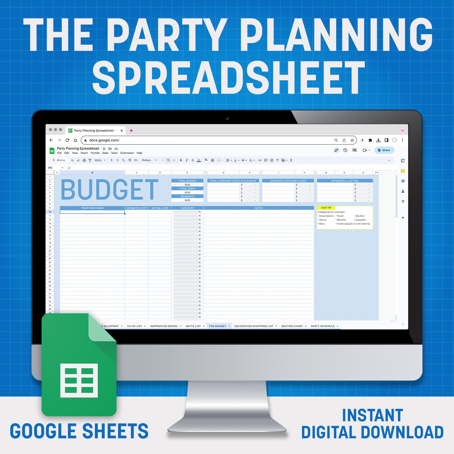 Party Planning Template: Google Sheets Event Planner (digital Download ...