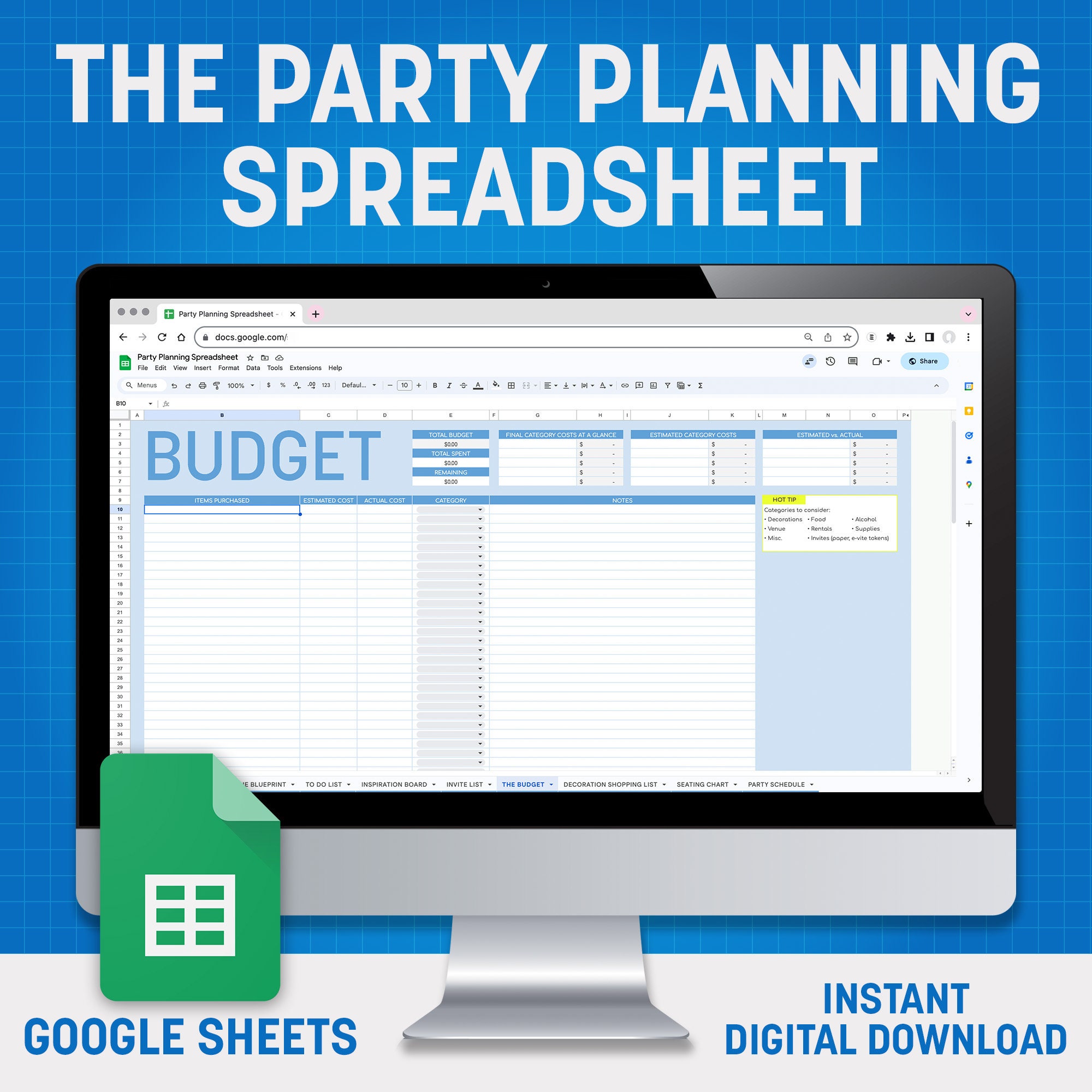 Easy Party Planning Template for Google Sheets. Event Planning ...