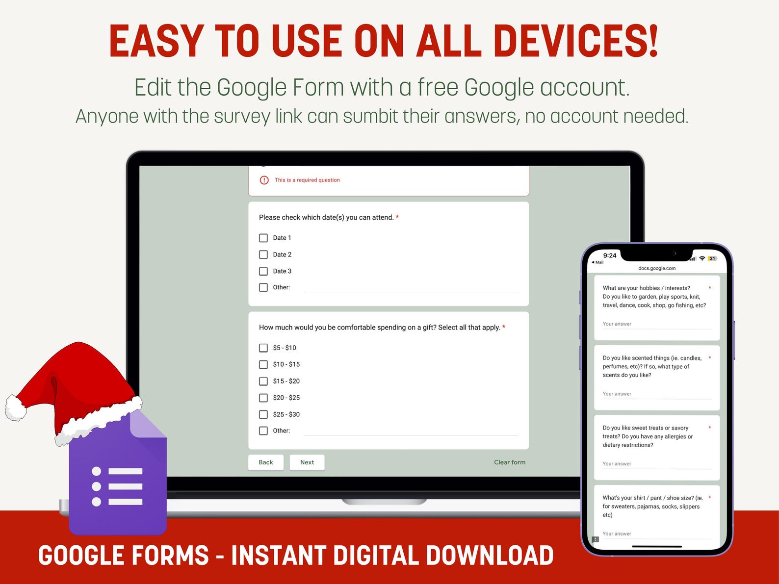 Editable Secret Santa Questionnaire, White Elephant Gift Exchange, Gift ...