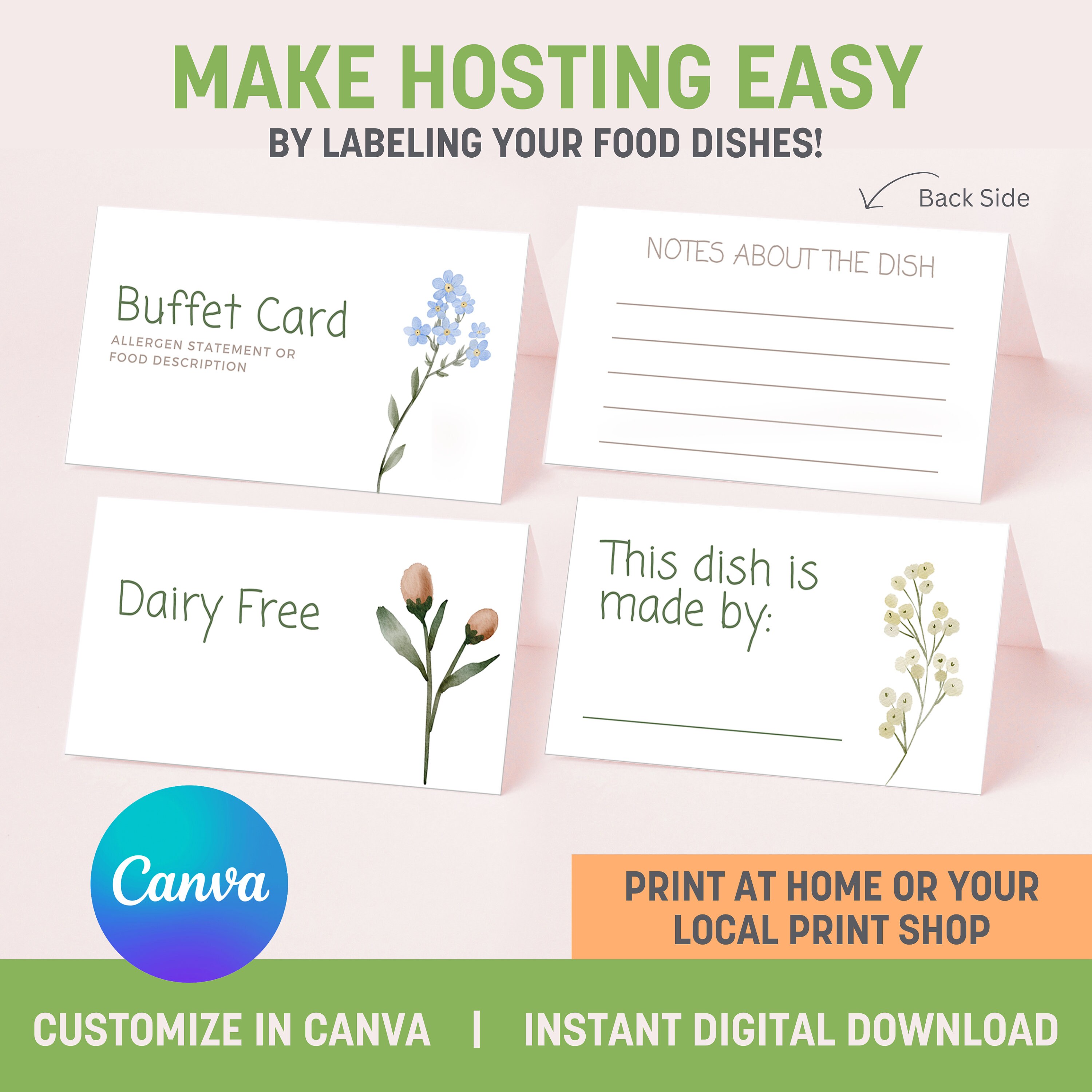 Editable Buffet Card Template, Food Tent Card, Customizable Food Label ...