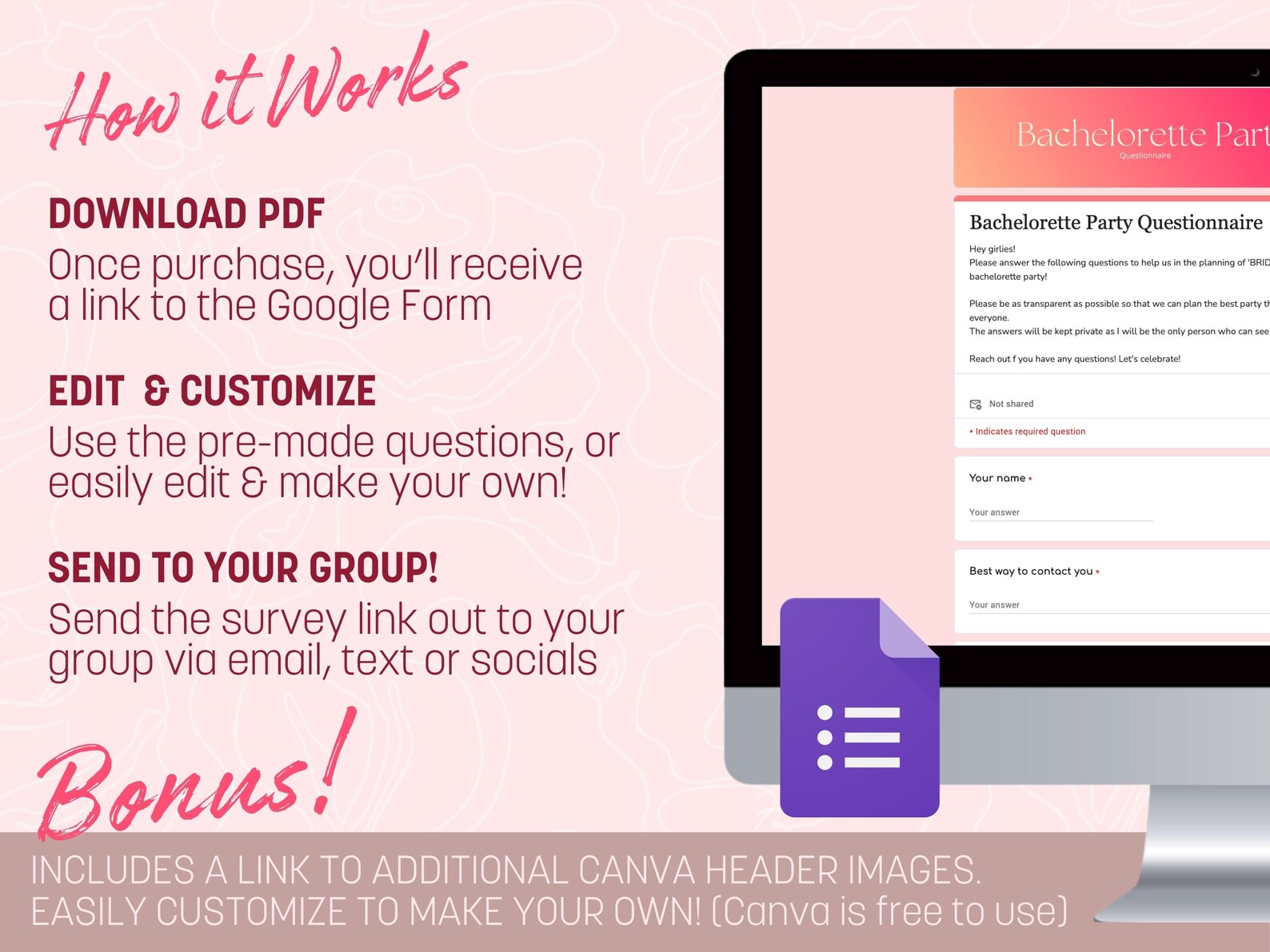 Editable Bachelorette Party Planning Questionnaire: Google Form ...