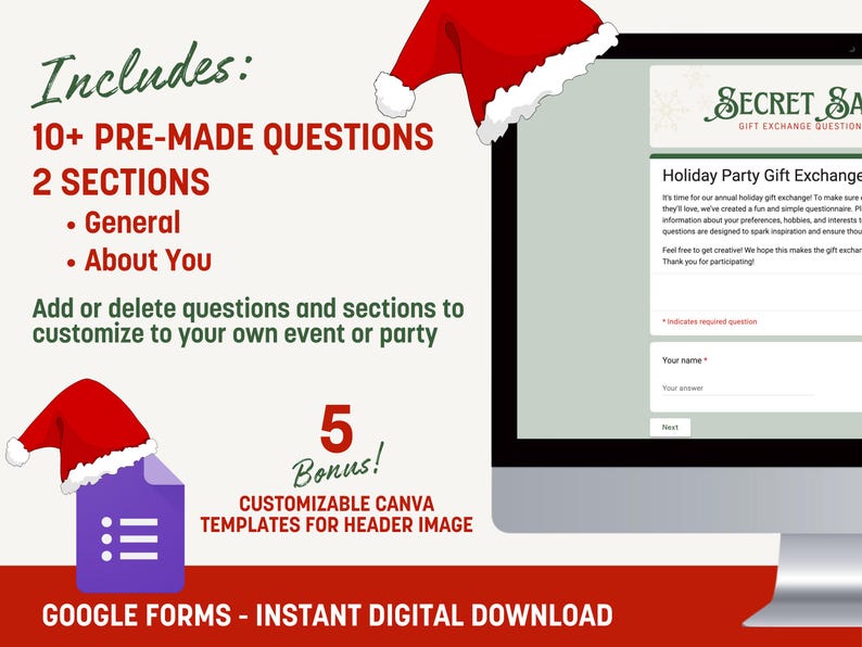 Editable Secret Santa Questionnaire, White Elephant Gift Exchange, Gift ...