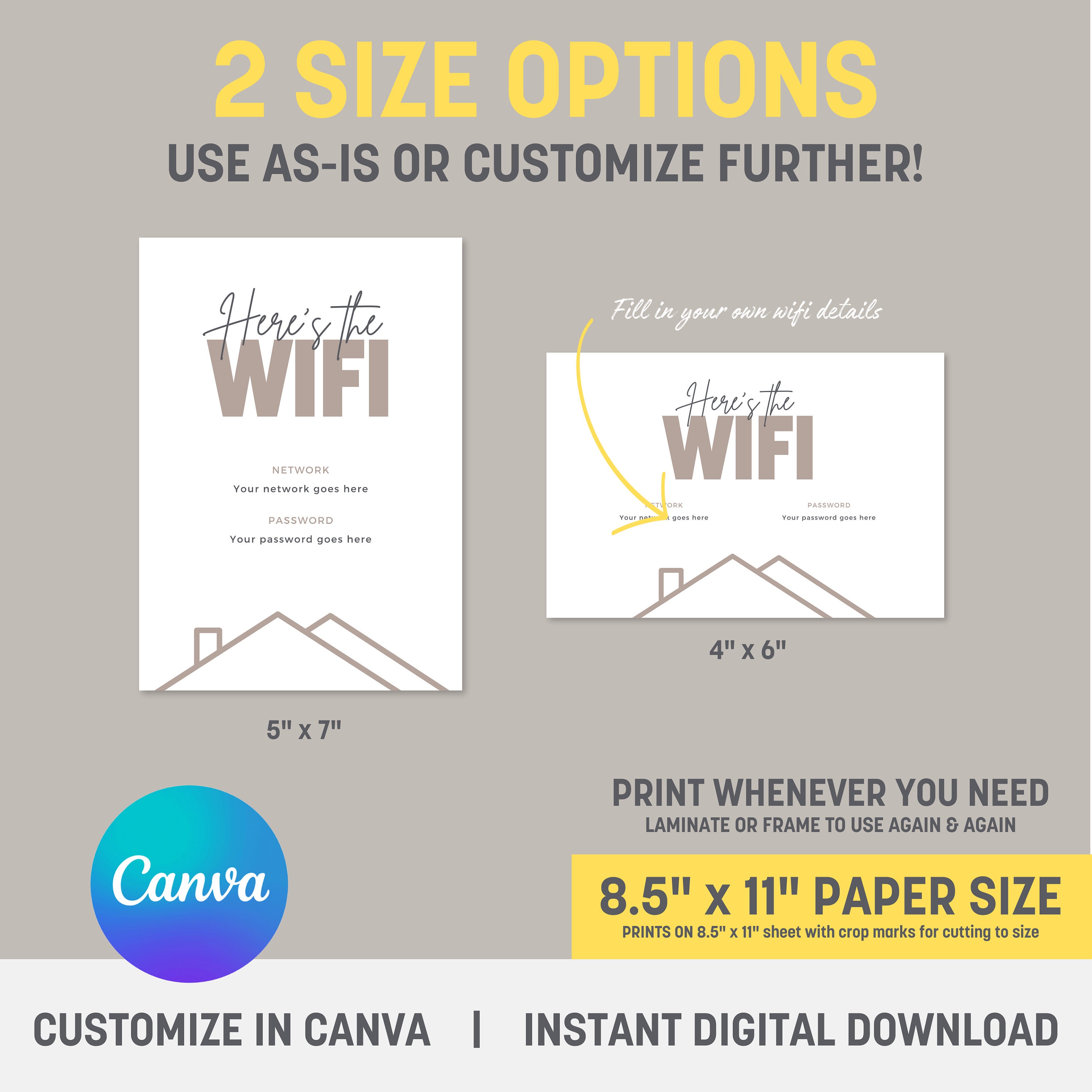 Wifi Sign, Wifi Password Printable Sign, Editable Wifi Sign Template ...
