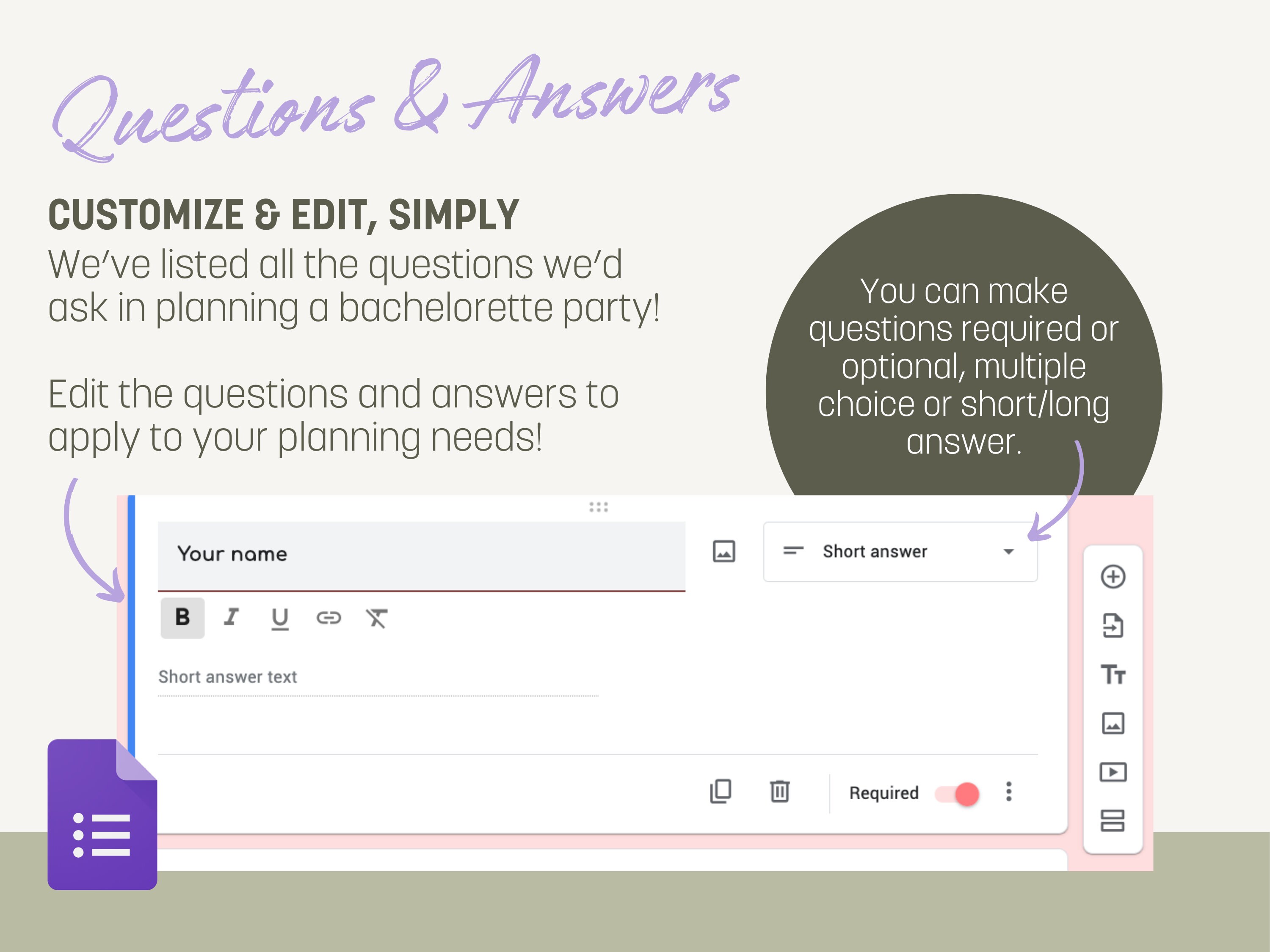 Bachelorette Party Bride Survey: Editable Google Form (digital Download ...