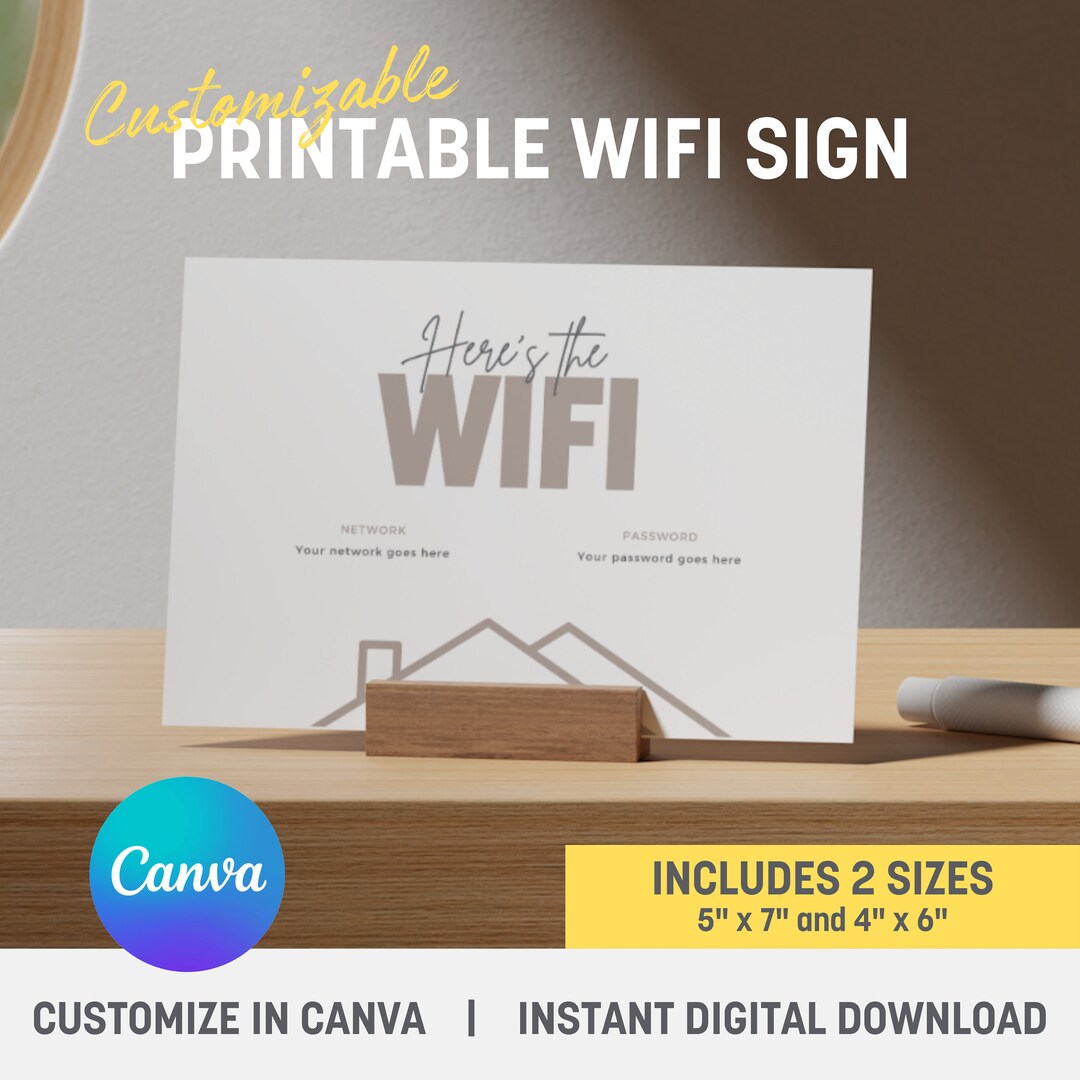 Wifi Sign, Wifi Password Printable Sign, Editable Wifi Sign Template ...