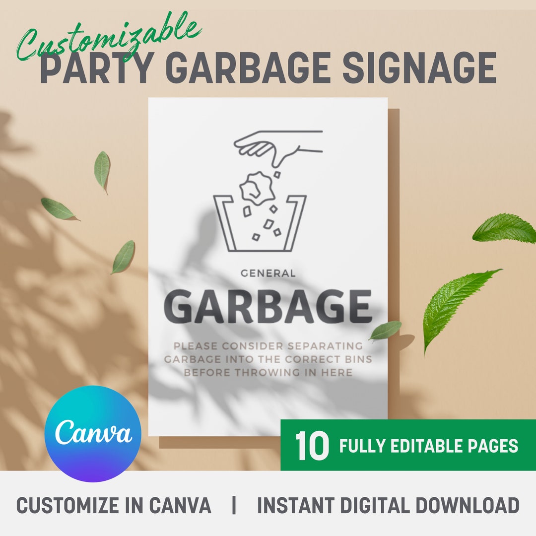 Party Recycling and Garbage Signs, Customizable and Printable - Outdoor ...
