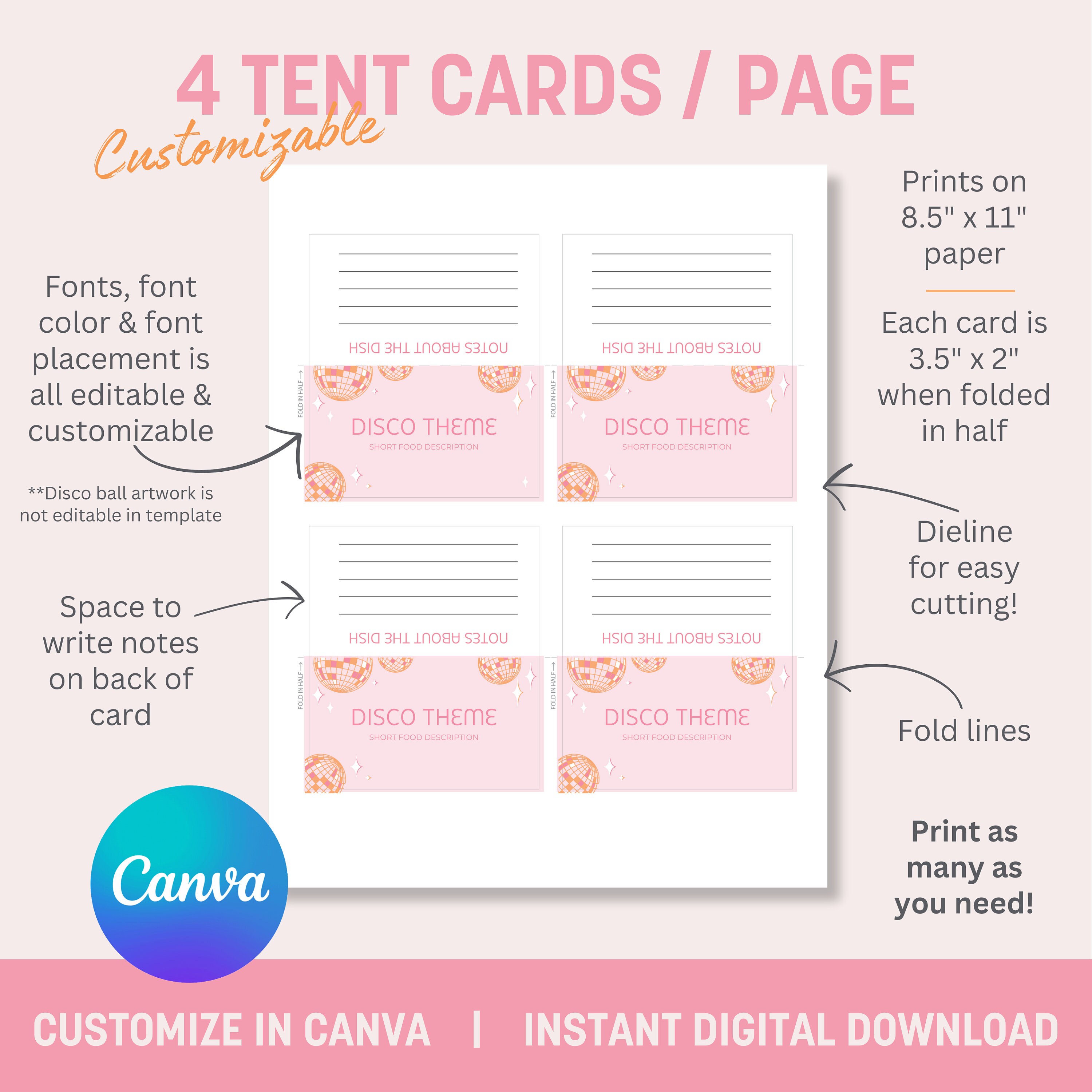 Editable Disco Buffet Cards: Food Label Template (digital Download) - Etsy