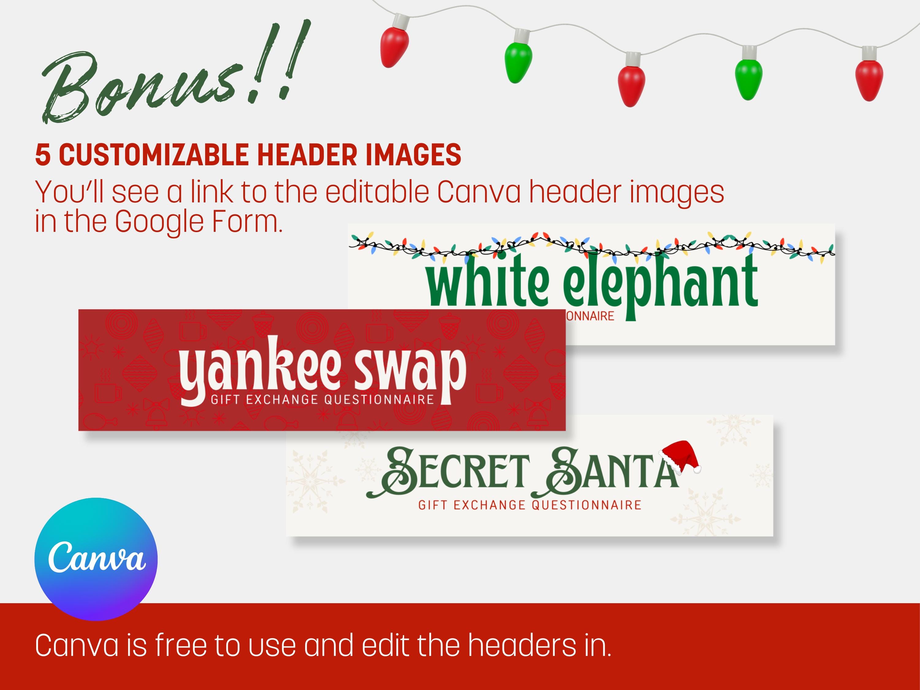 Editable Secret Santa Questionnaire, White Elephant Gift Exchange, Gift ...