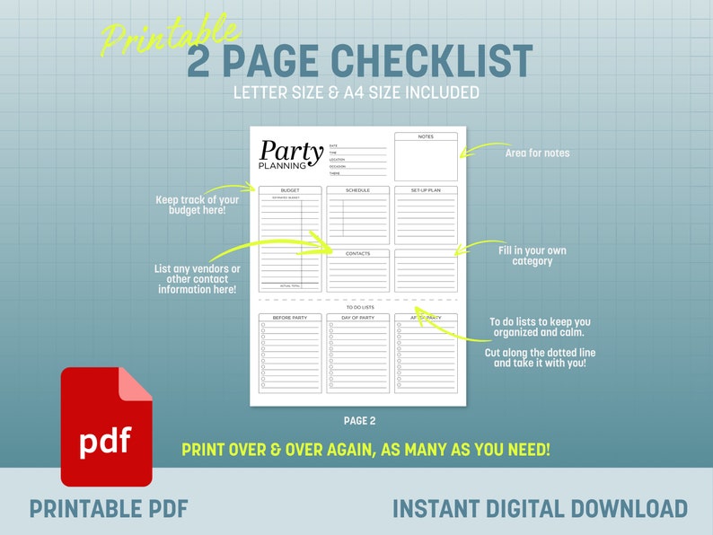 Party Planning Checklist: Printable Event Planner (PDF) - Etsy