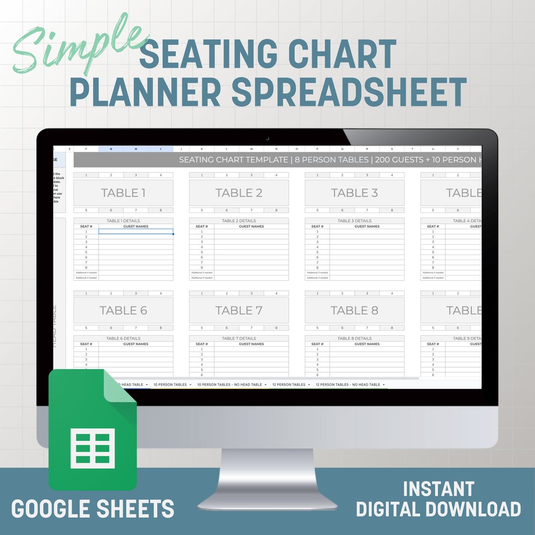 Simple Wedding Seating Chart Template - Digital Seating Chart Planner ...