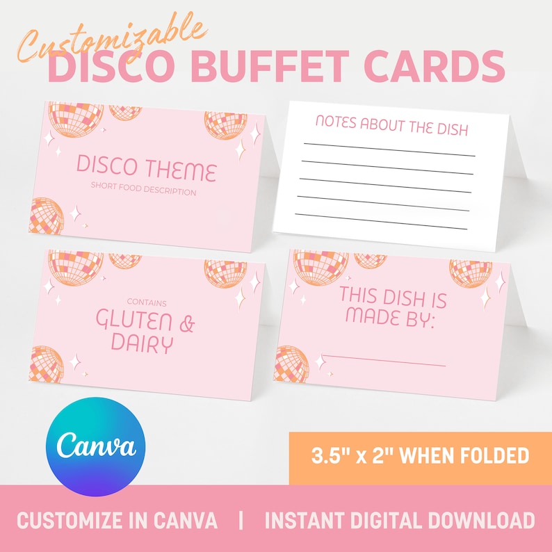 Editable Disco Buffet Card Template, Food Tent Card, Customizable Food ...