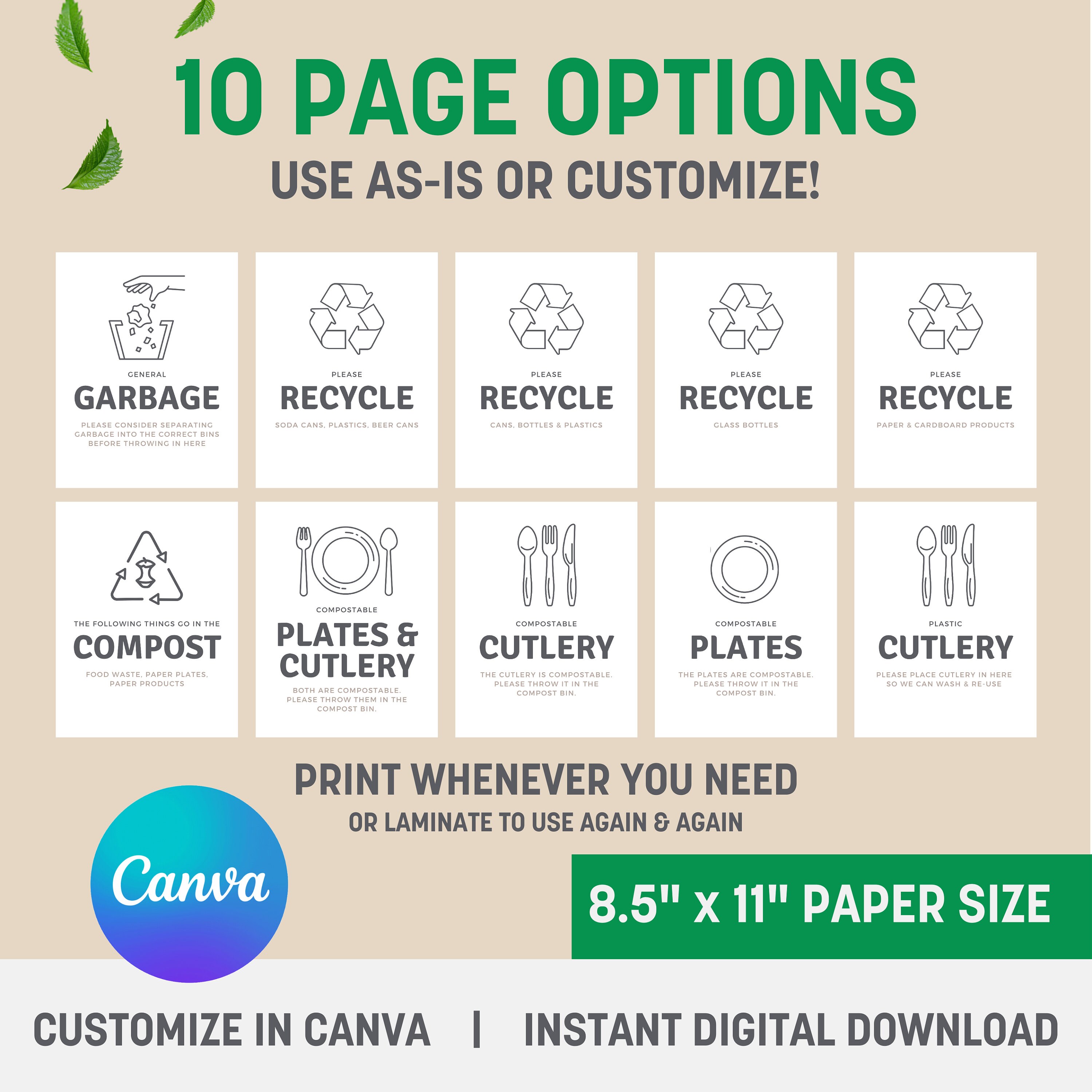Customizable Party Waste Sorting Signage: Printable Recycling, Compost ...