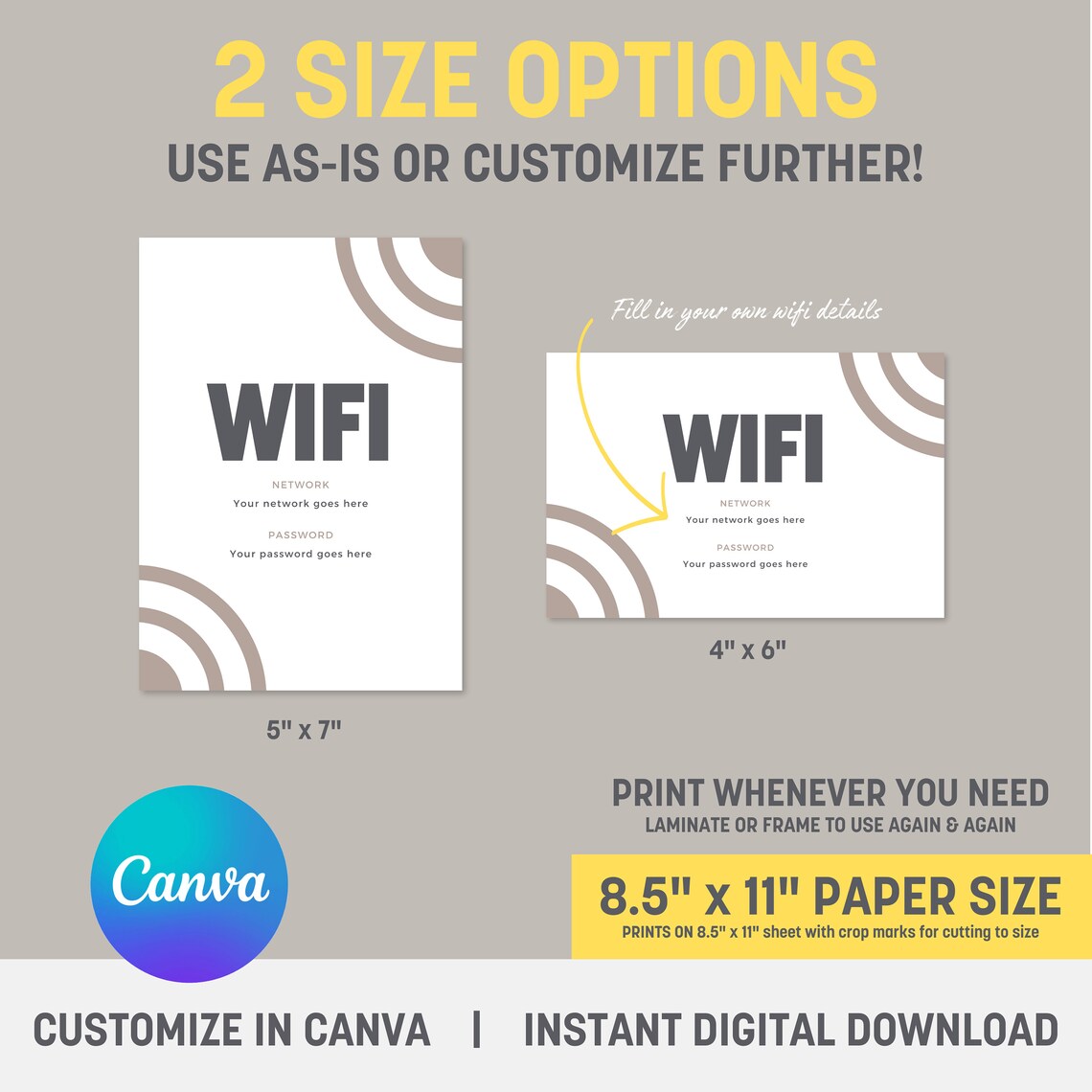 Wifi Sign, Wifi Password Printable Sign, Editable Wifi Sign Template ...