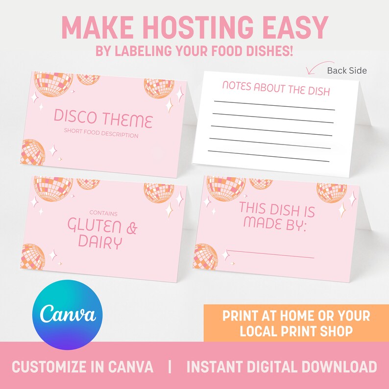 Editable Disco Buffet Card Template, Food Tent Card, Customizable Food ...