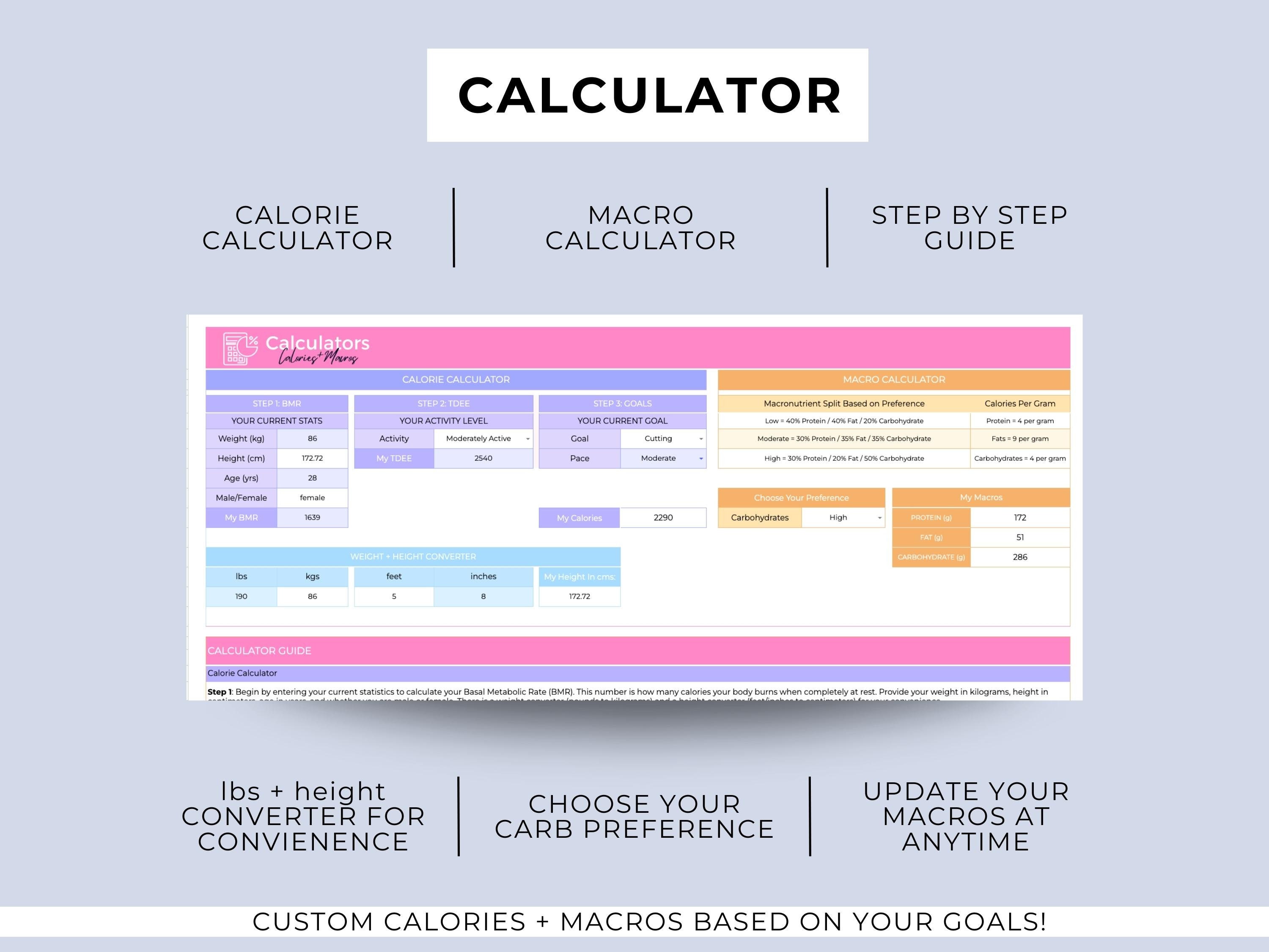 Custom Calorie + Macro Calculator | Weight Loss Tracker | Food + Diet ...