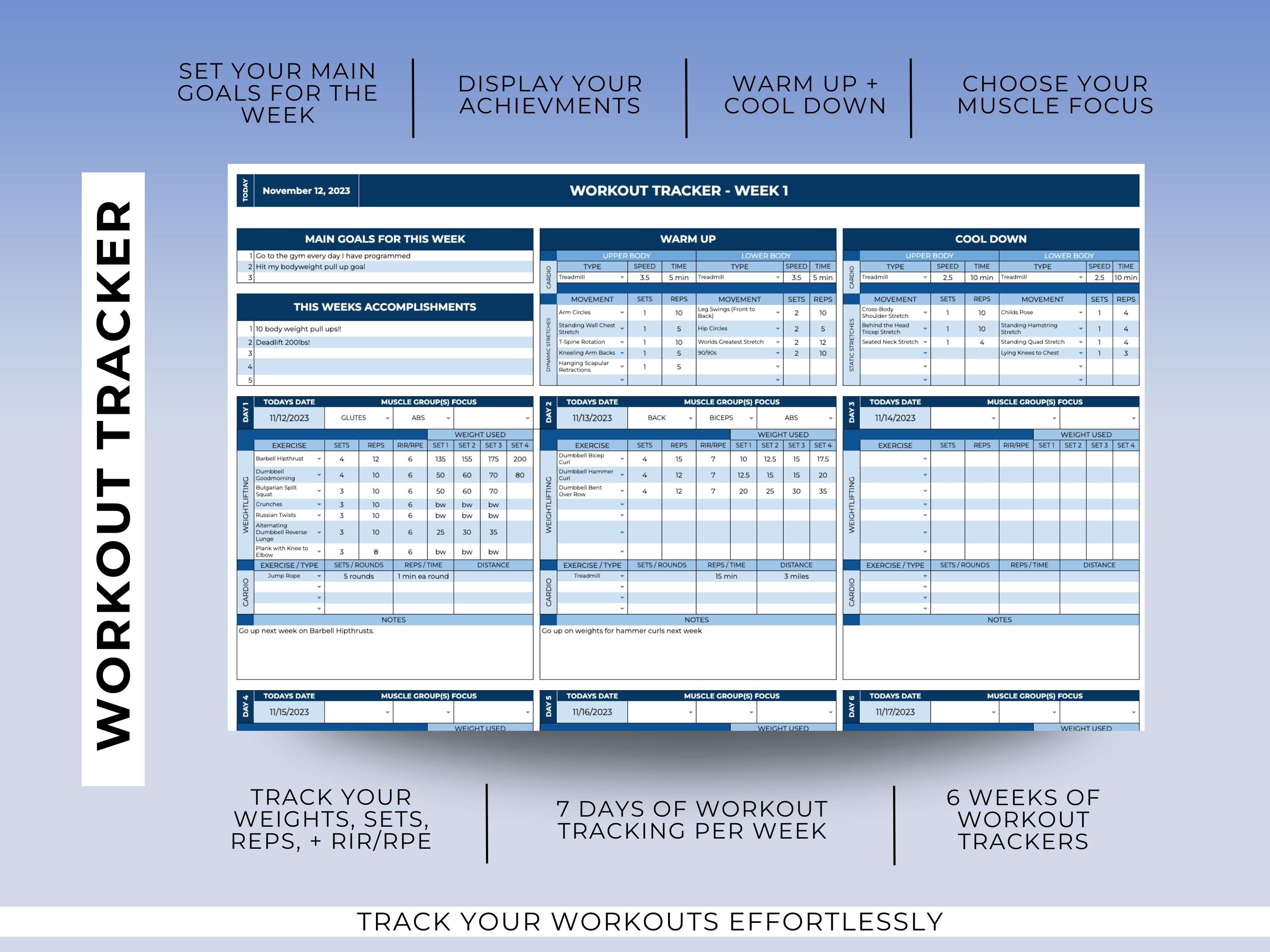 Workout Planner Tracker Fitness Tracker Weightlifting Cardio Strength ...