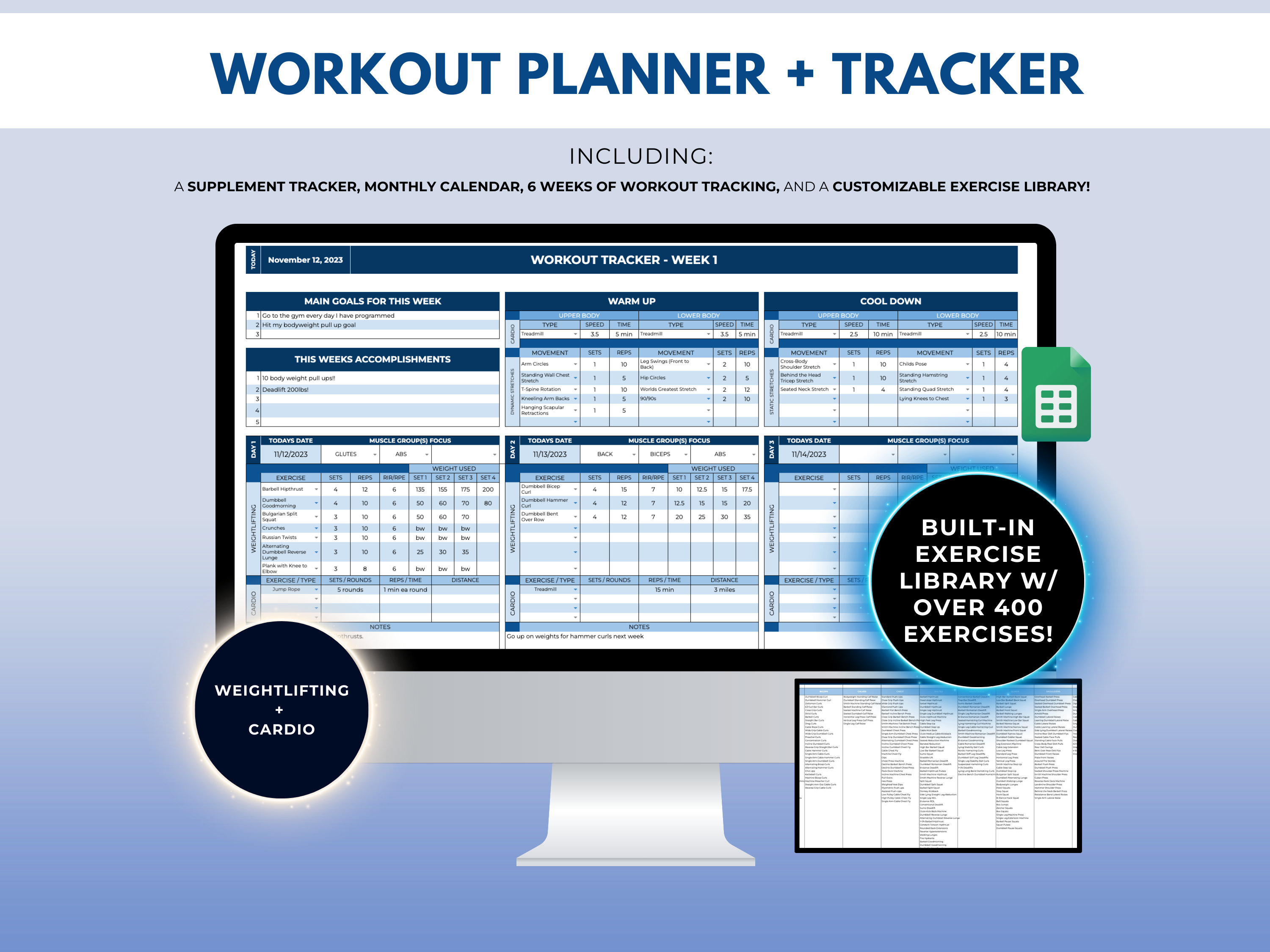 Workout Planner Tracker Fitness Tracker Weightlifting Cardio Strength ...
