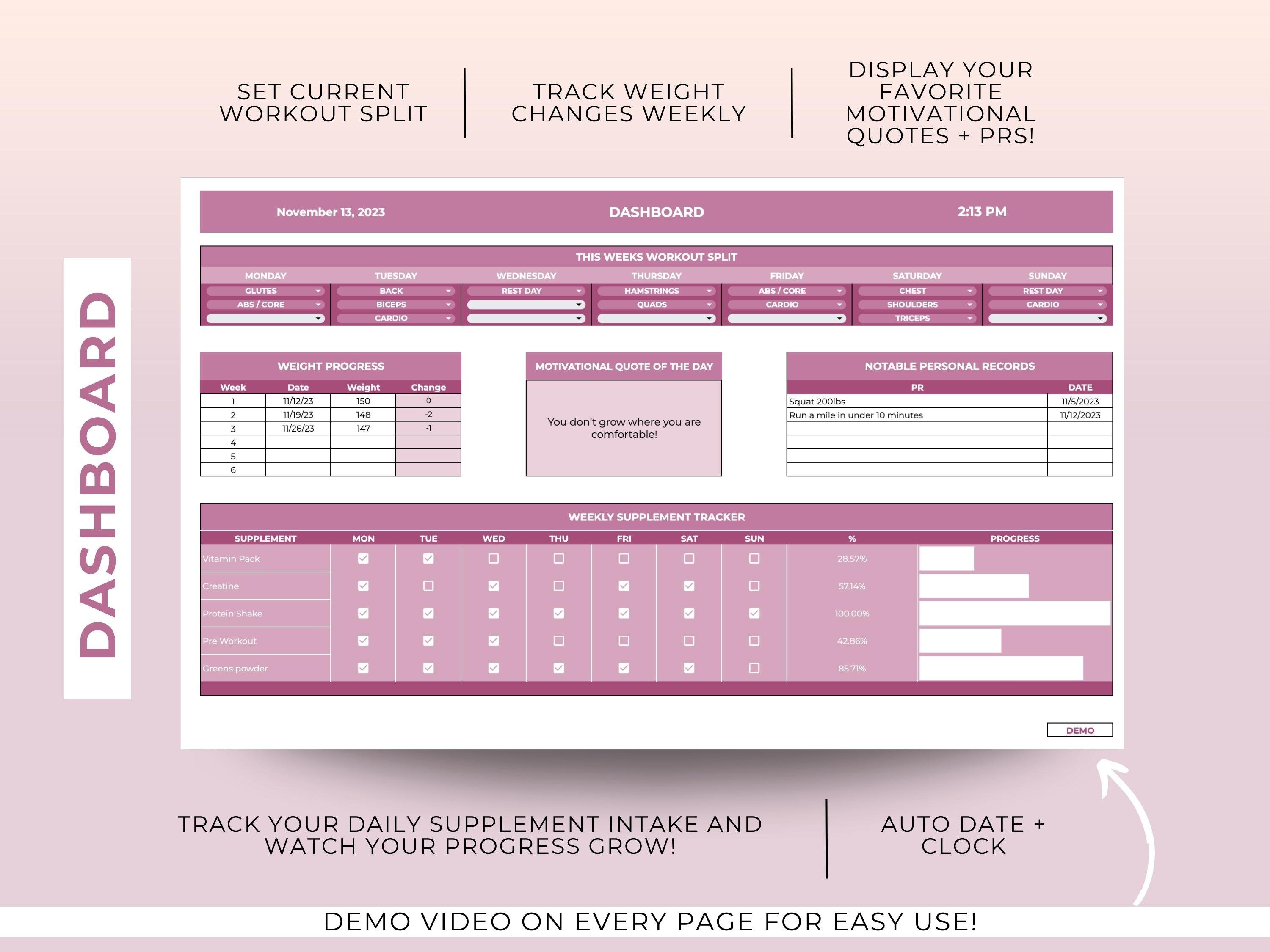 Workout Planner Tracker Fitness Tracker Weightlifting Cardio Strength ...