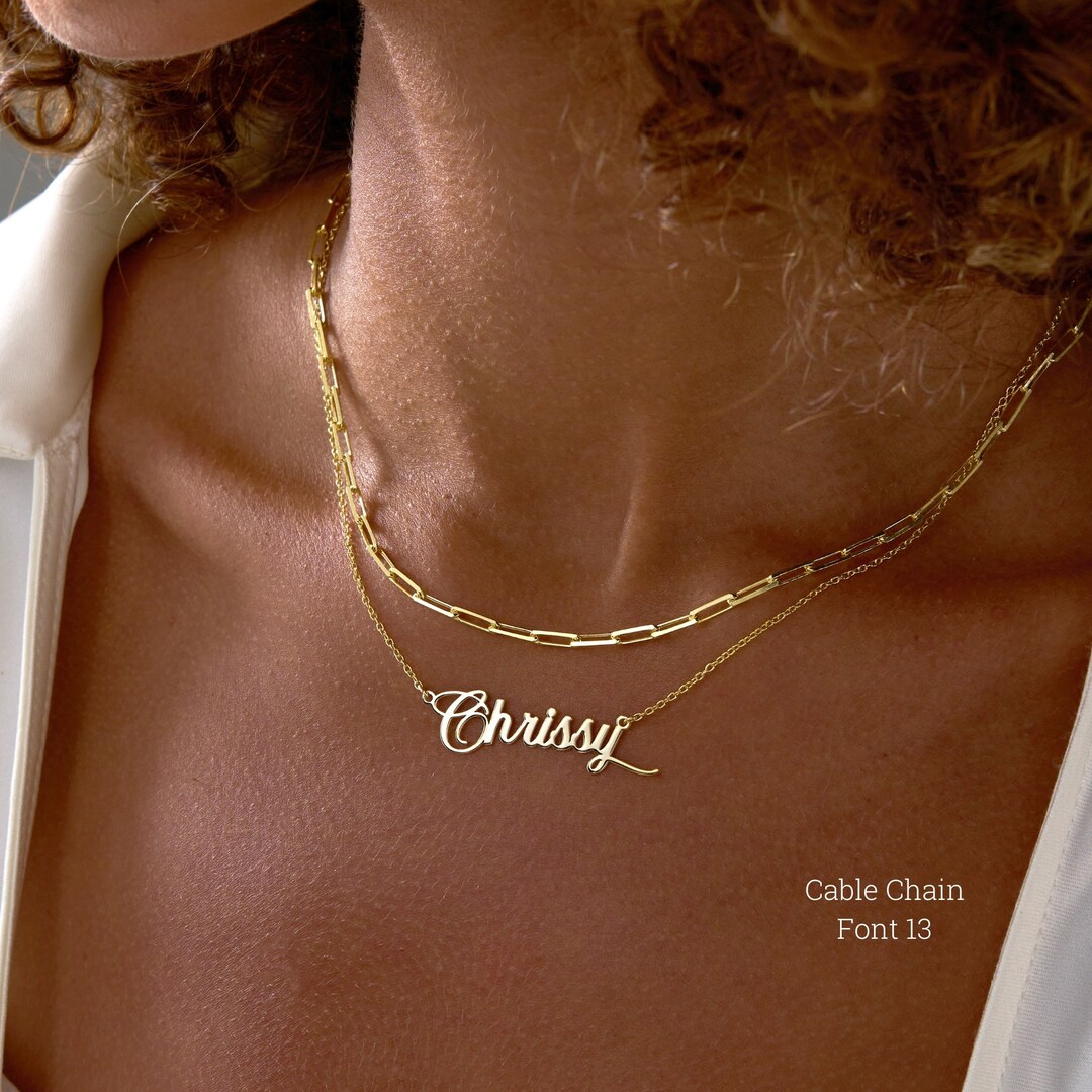 14K Gold Name Plate Necklace, Personalized Name Jewelry, Custom Name ...