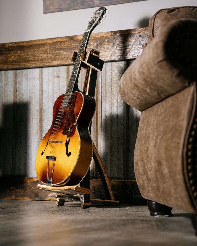 Rustic Oak Guitar Stand Handcrafted Barrel Stave Design Freestanding ...
